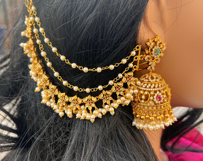 Pearl Hair Decor Chempaswaralu, Bright Gold Finish Earrings Extensions ...