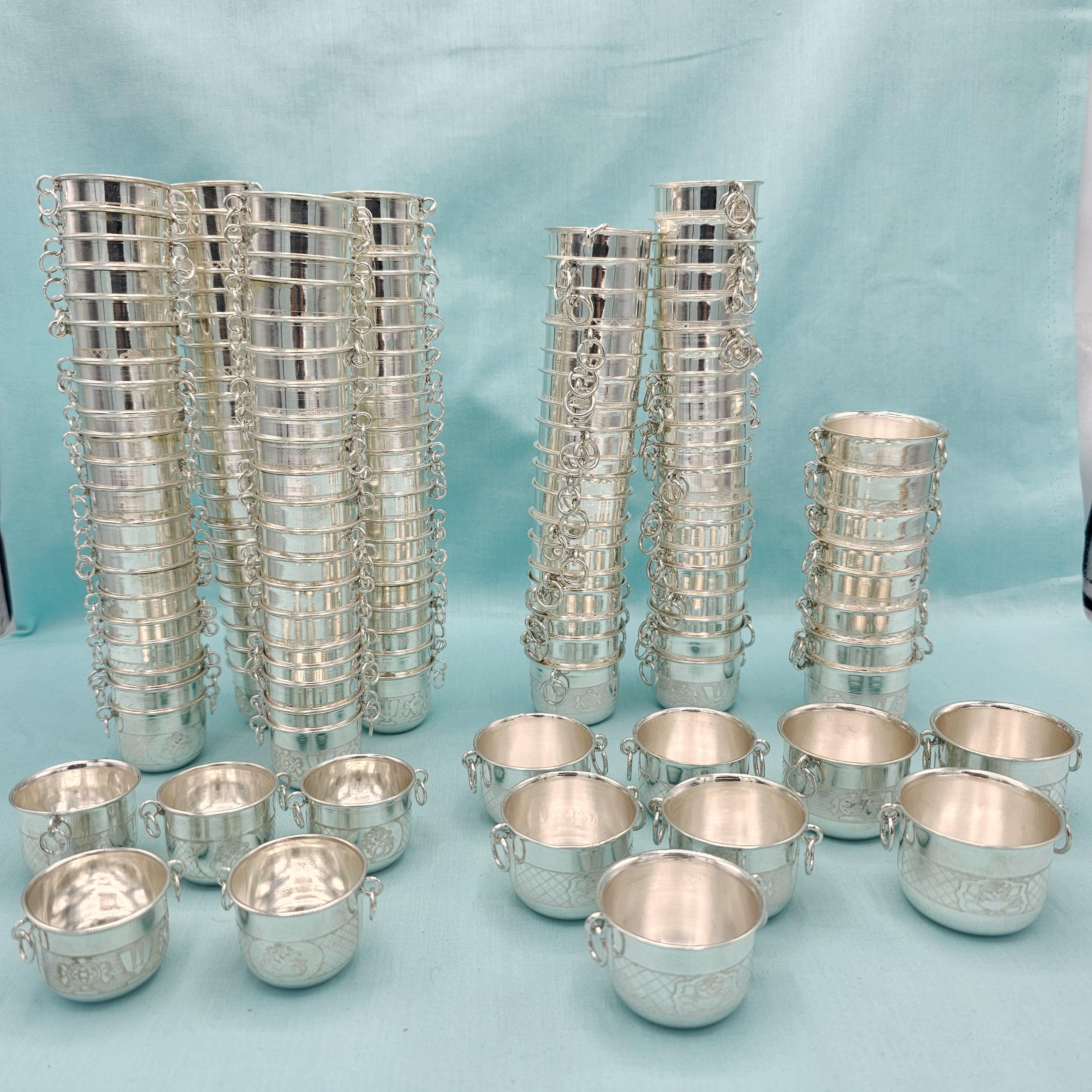 Pure Silver Gangalam, Shanku Chakra and Vinayaka Prasadham Bowls, Small ...