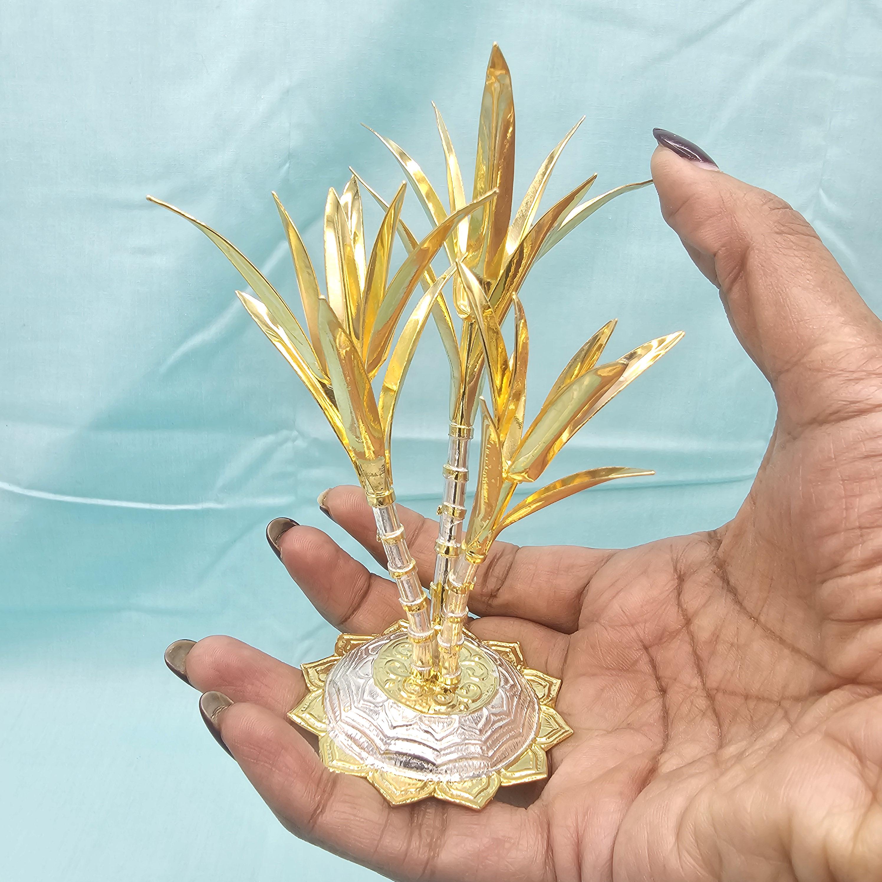 Pure Silver Sugarcane Plants for Pooja Decor, Pair of Dual Tone ...