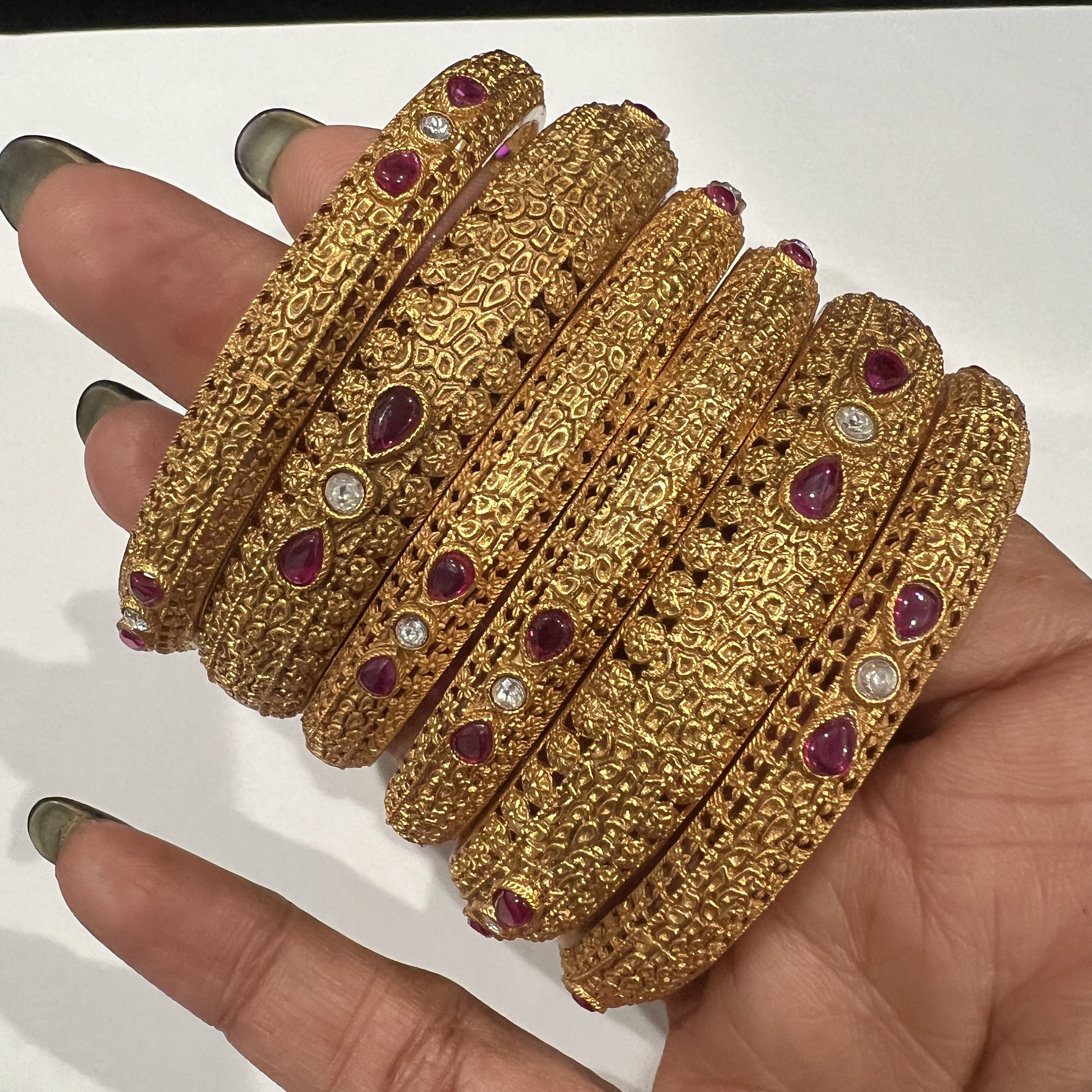 6 Set Bridal Bangles, Antique Finish One Gram Gold Color Bangles ...