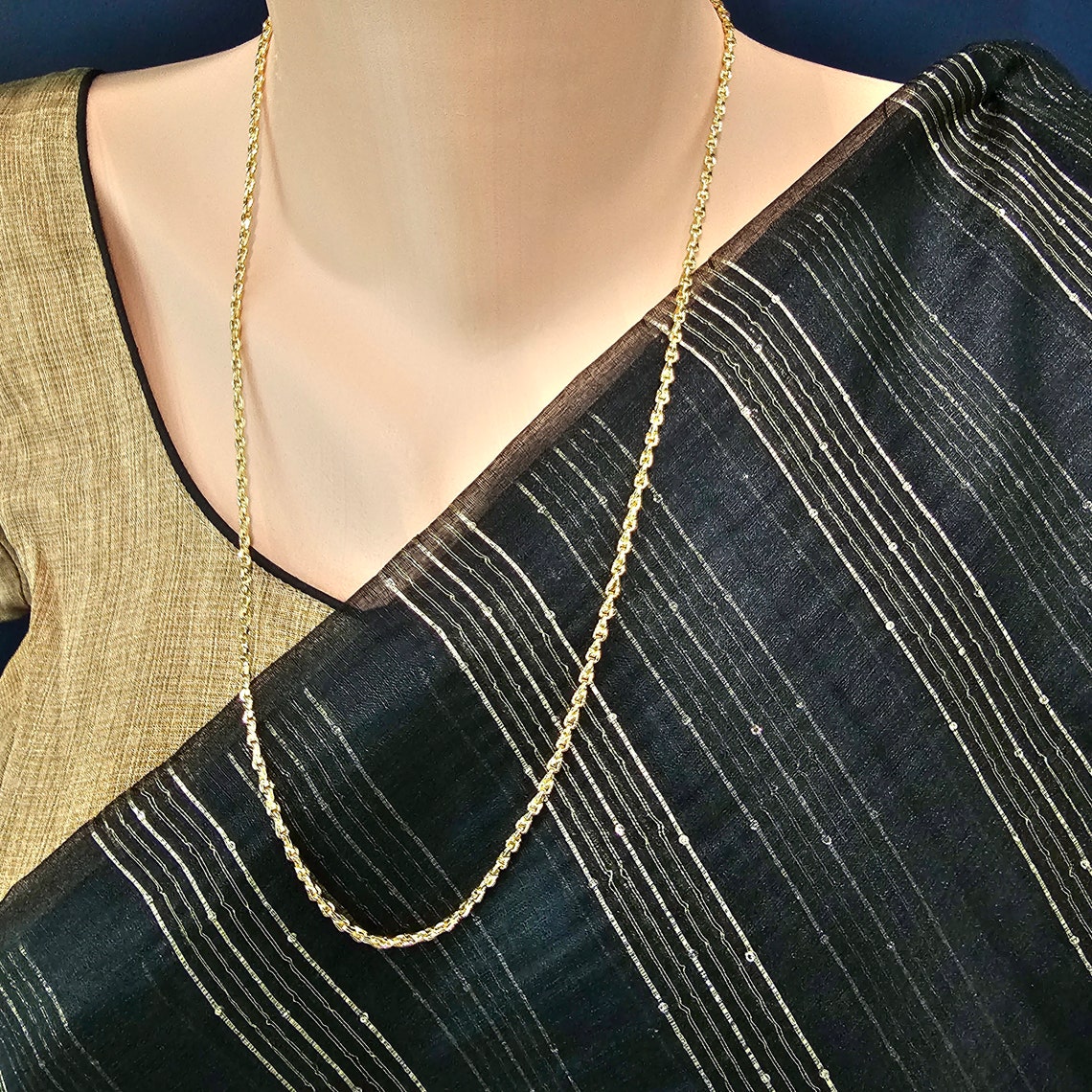 Long Matt Finish Antique Gold Chain, Long Necklace Chain, Matt Finish ...