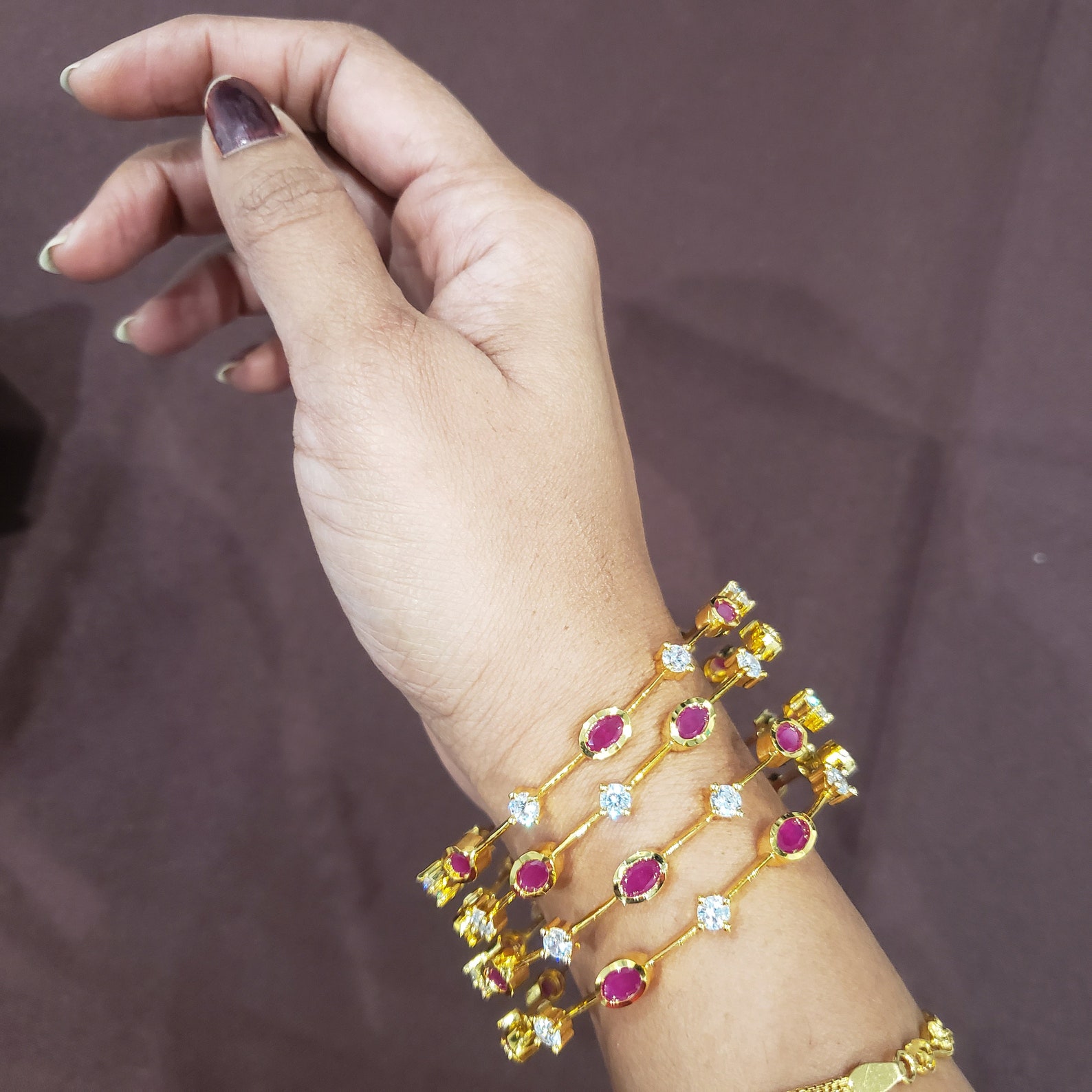 Pink Indian Bangles 22k Gold Plated 2 Bangles Set Mix N - Etsy