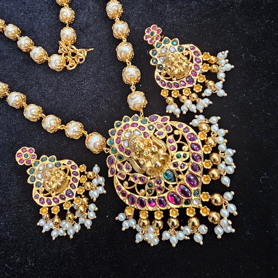 Lakshmi Pendent Set, Indian Pendent Set With Pota Stones, High Quality ...
