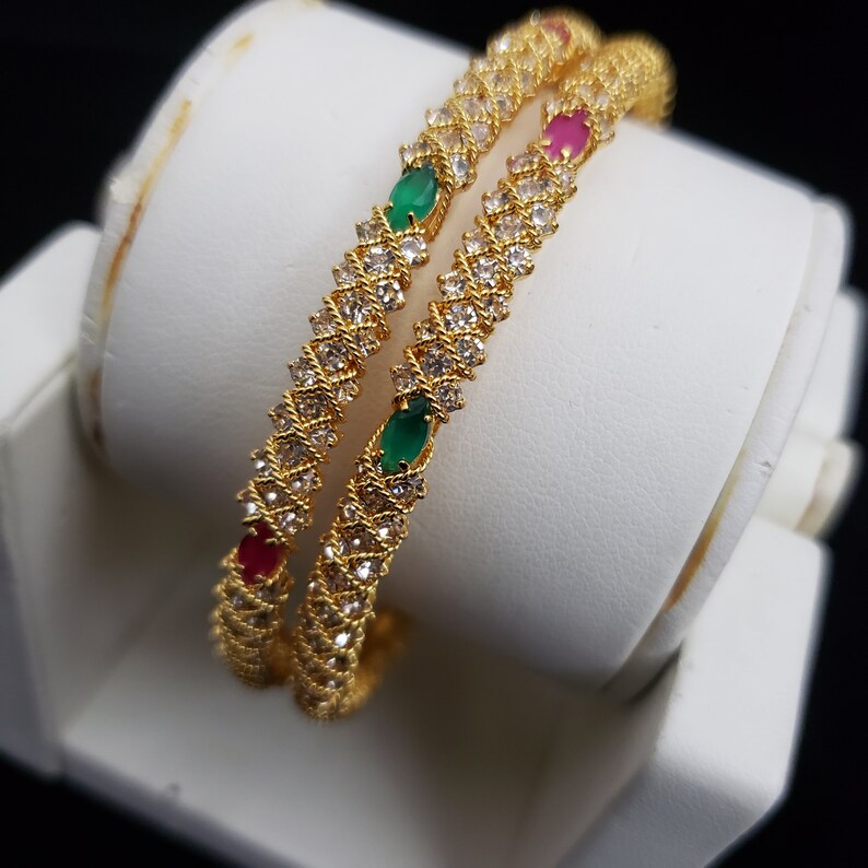 American Diamond Bangles Set 2 Bangle Set 22k Gold Plated - Etsy