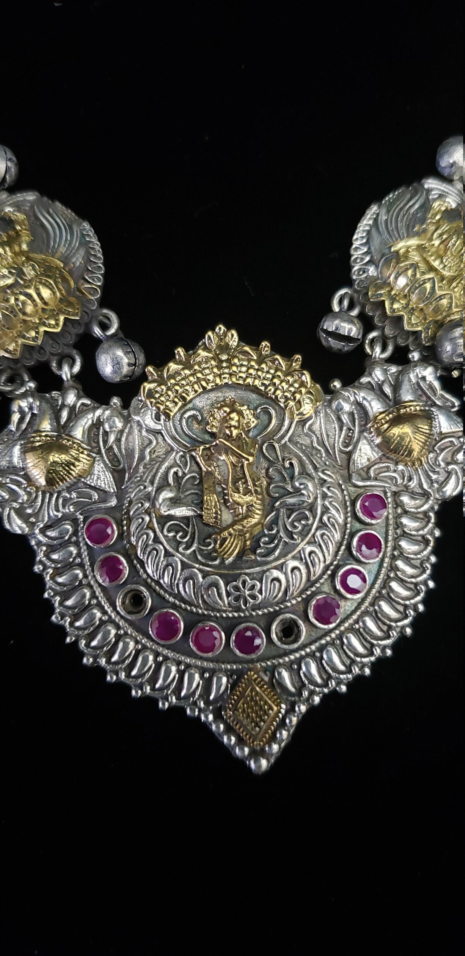 German Silver Jewelry, Temple Pattern Ruby and Two Tone German Silver ...