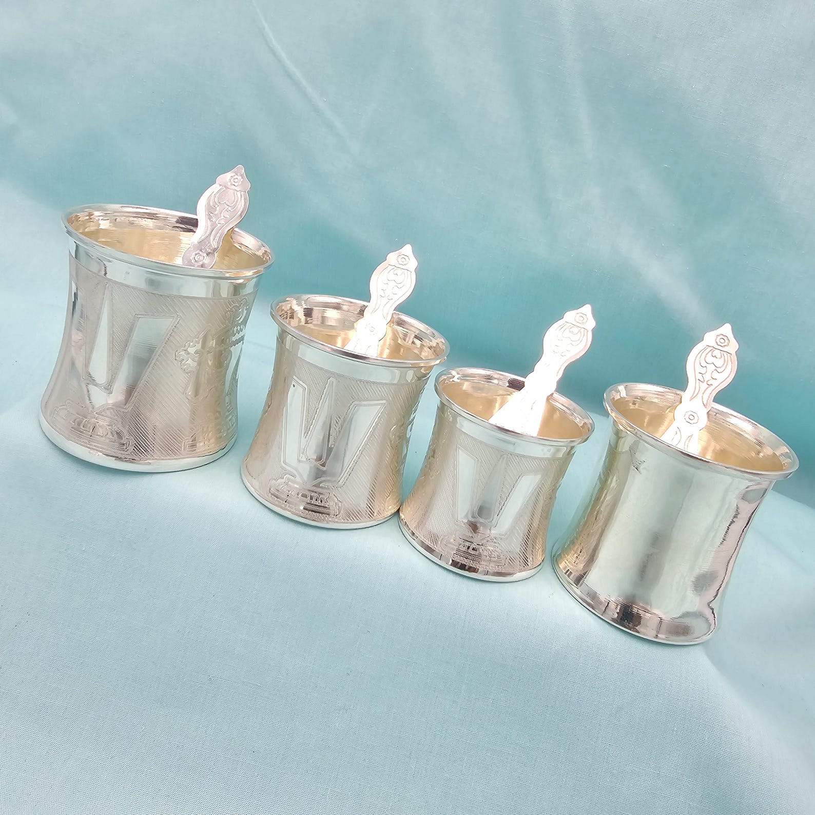Pure Silver Pancha Patra With Spoon, Shanku Chakra Design, Housewarming ...