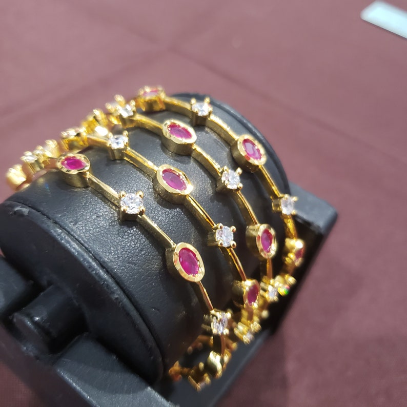 Pink Indian Bangles 22k Gold Plated 2 Bangles Set Mix N - Etsy