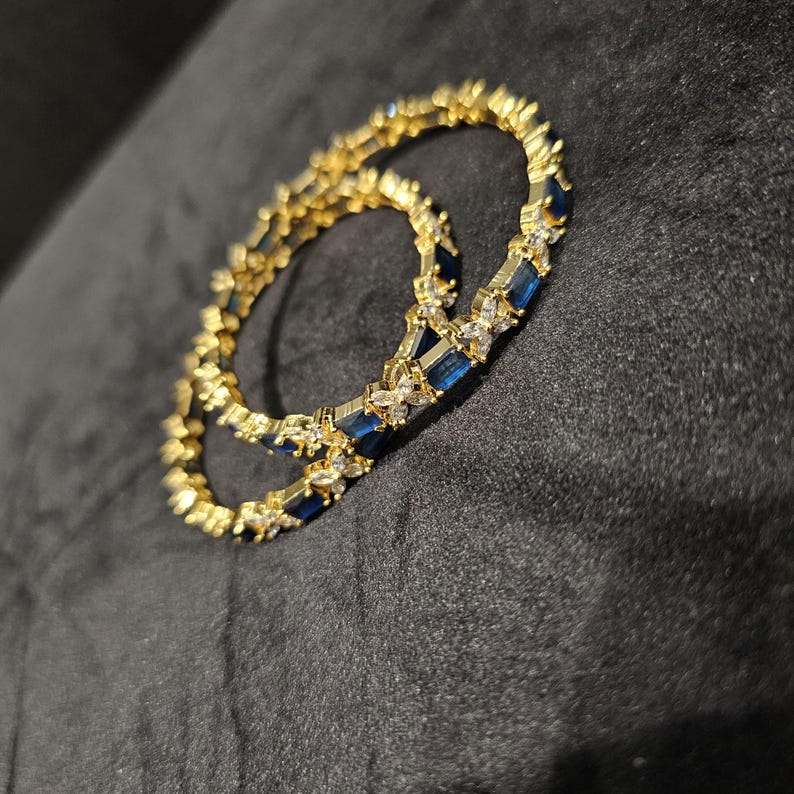 Blue Indian Bangles, 22k Gold Plated 2 Bangles Set, Traditional Indian ...