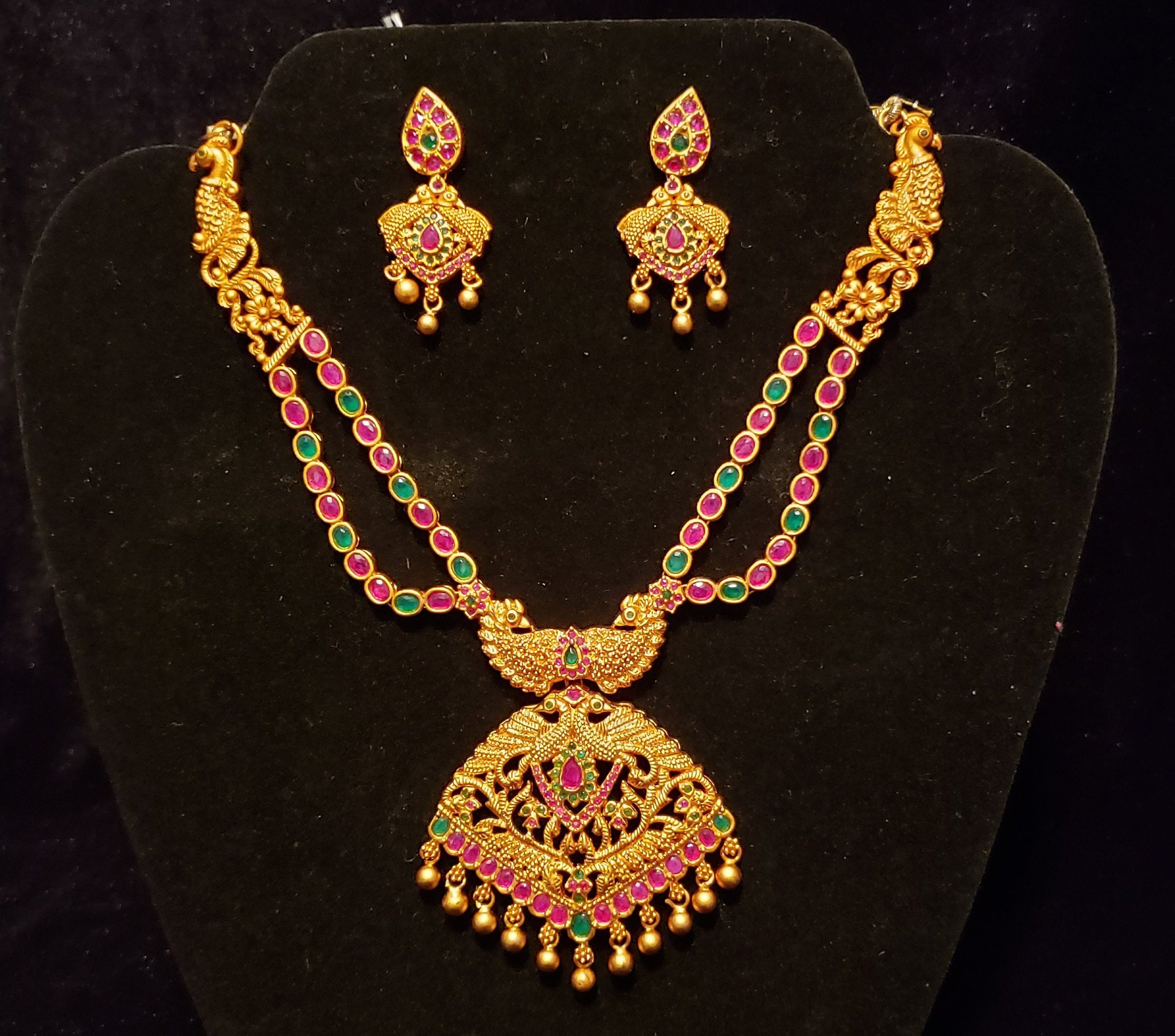 Indian Jewelry Traditional temple Jewelry Gemstone Pearls | Etsy