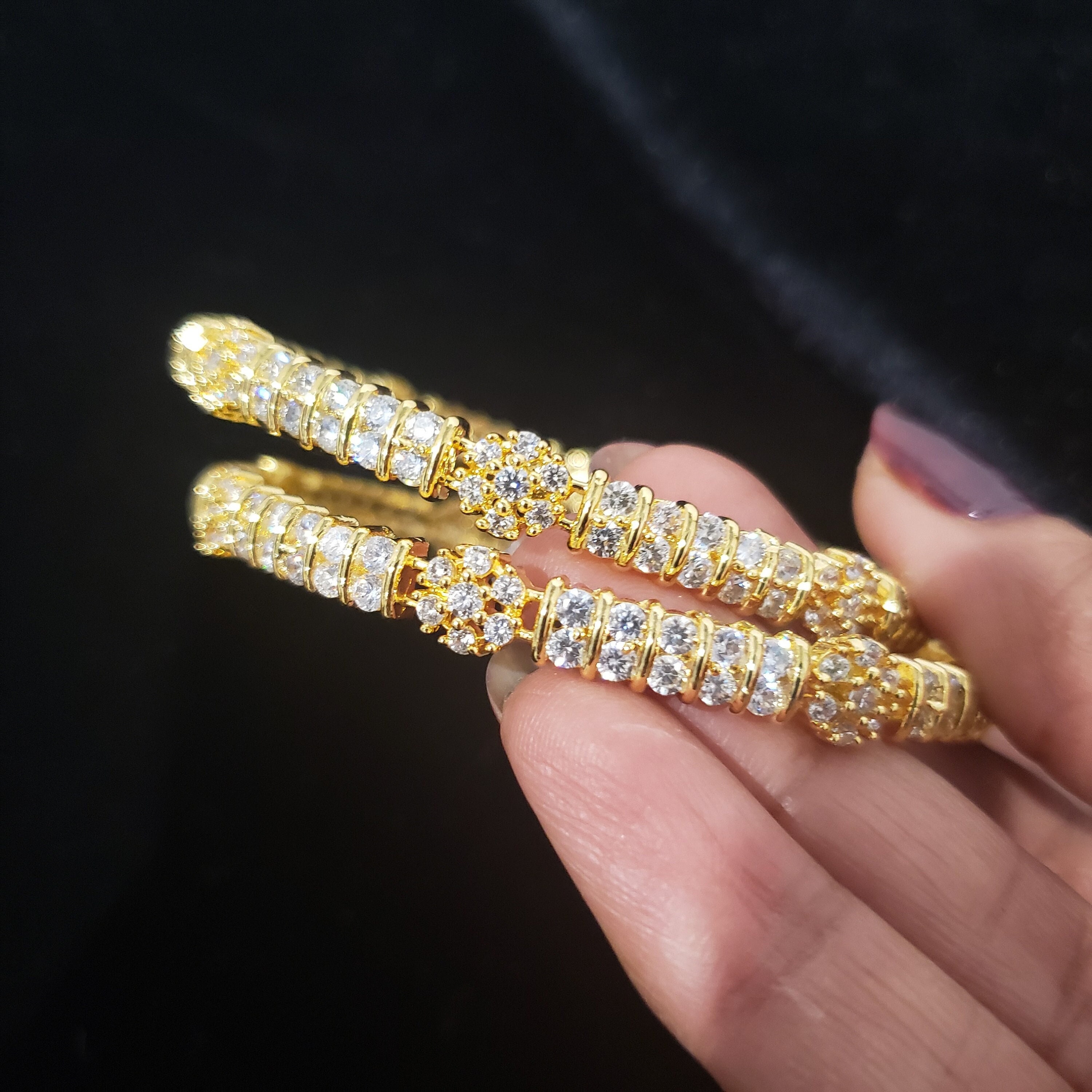 Gold Plated Cz Bangles Indian Bangles Set High Quality Bangle Set 22k
