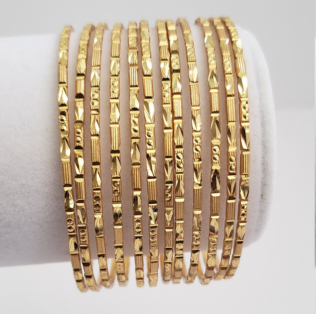 12 Indian Bangles Set, 22k Gold Plated, 12 Thin Bangles Set ...