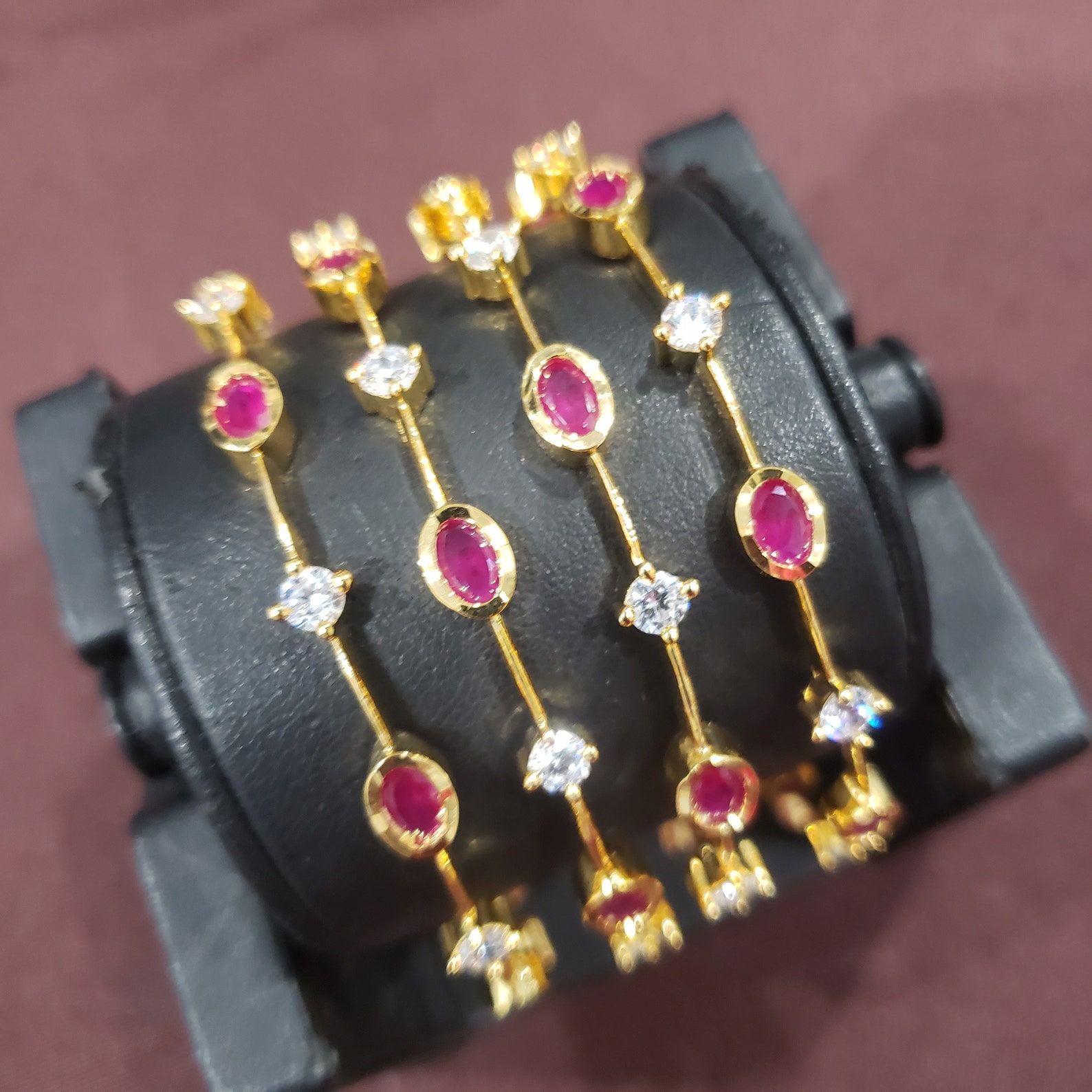 Pink Indian Bangles 22k Gold Plated 2 Bangles Set Mix N - Etsy