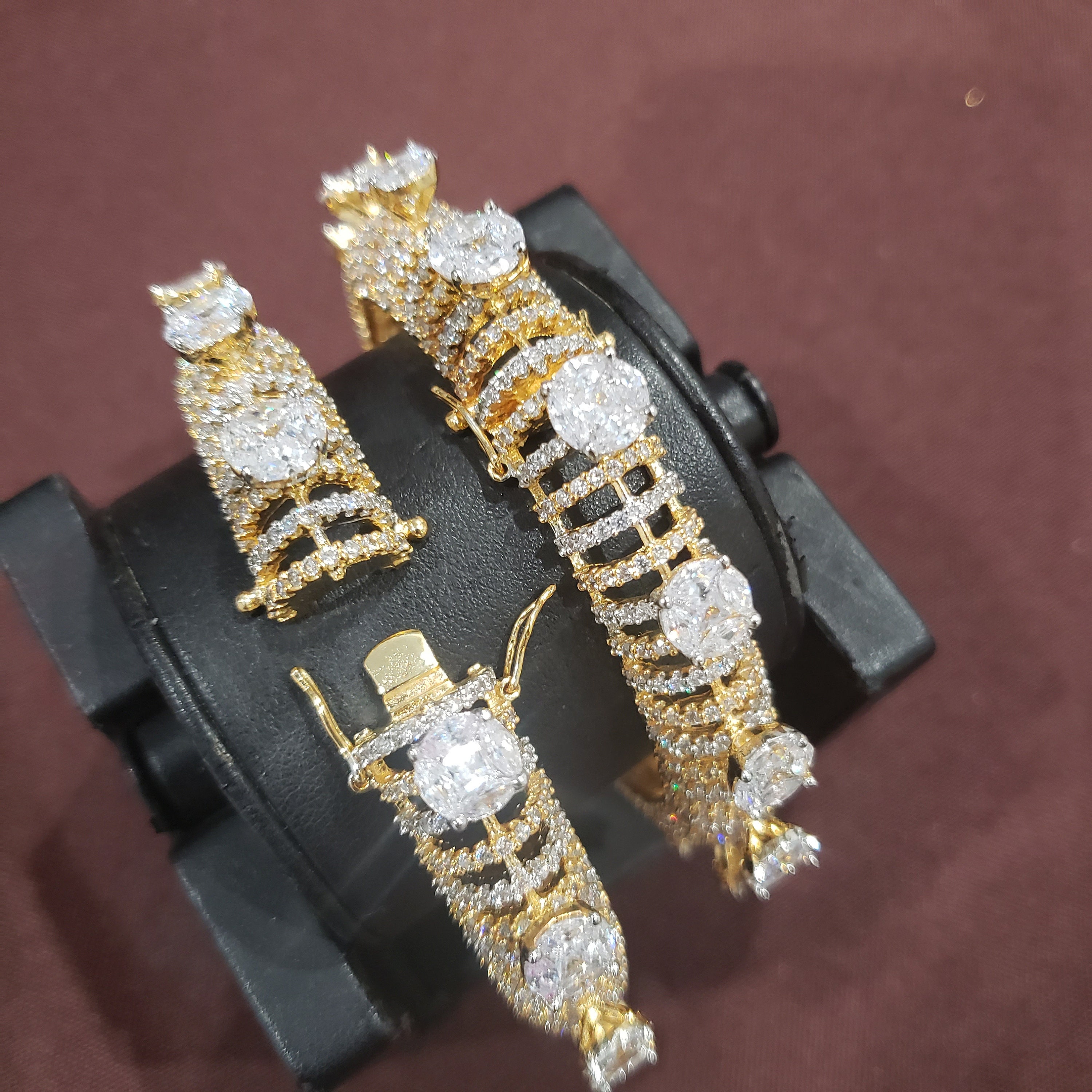 Diamond Pattern Indian Bangles Set Openable Czs 2 Bangle Set | Etsy