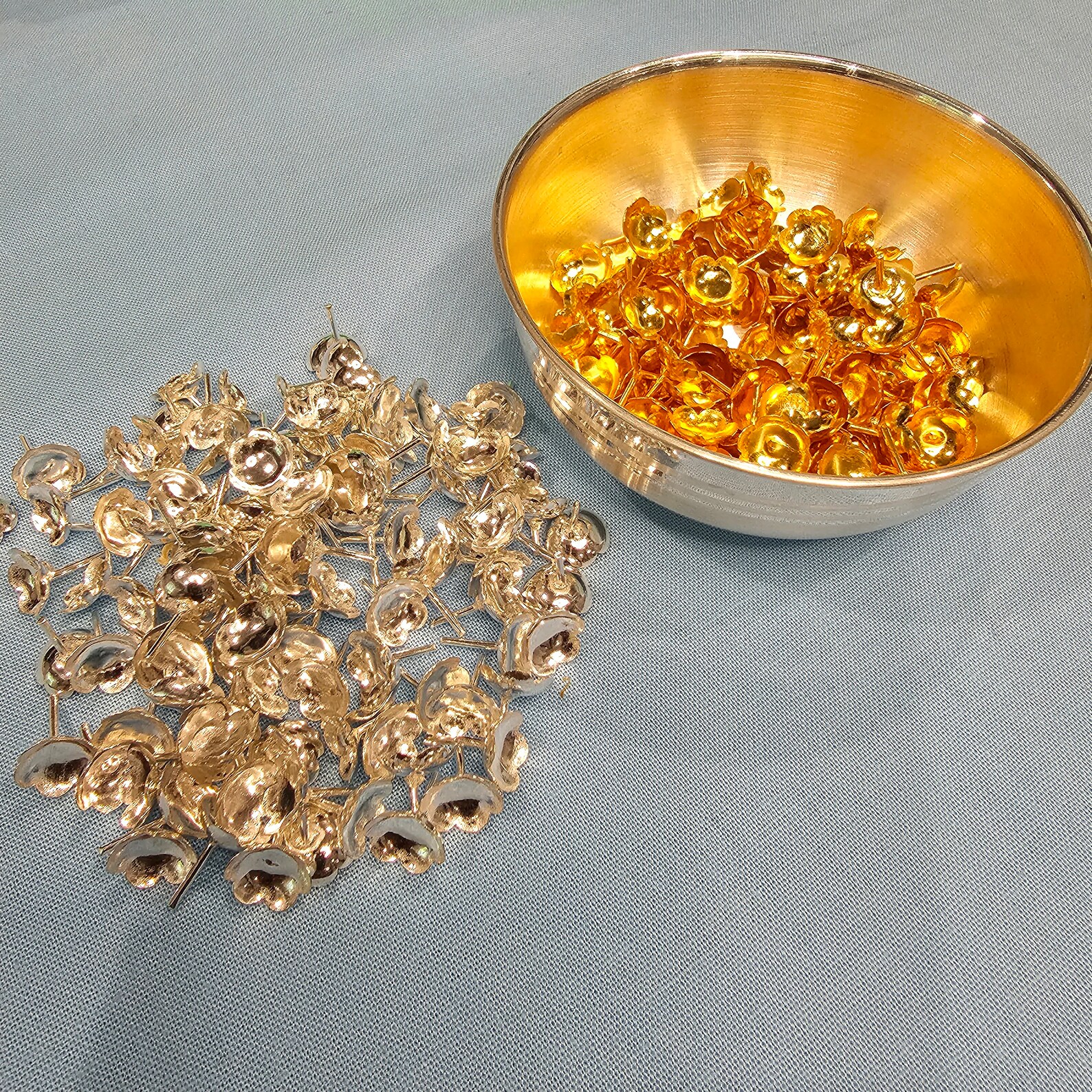 Pure Silver 108 Flowers, 22k Gold Covering Silver Flowers for Pooja ...