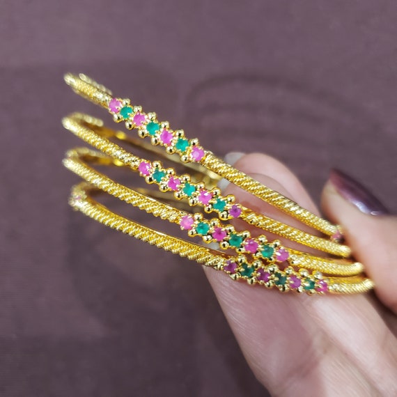 Gold Plated Cz Bangles Indian Bangles Set High Quality Bangle Set 22k