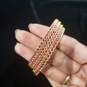 4 Bangle Set, 22k Gold Plated Ruby Bangles, Wedding Bangles, Bracelet ...