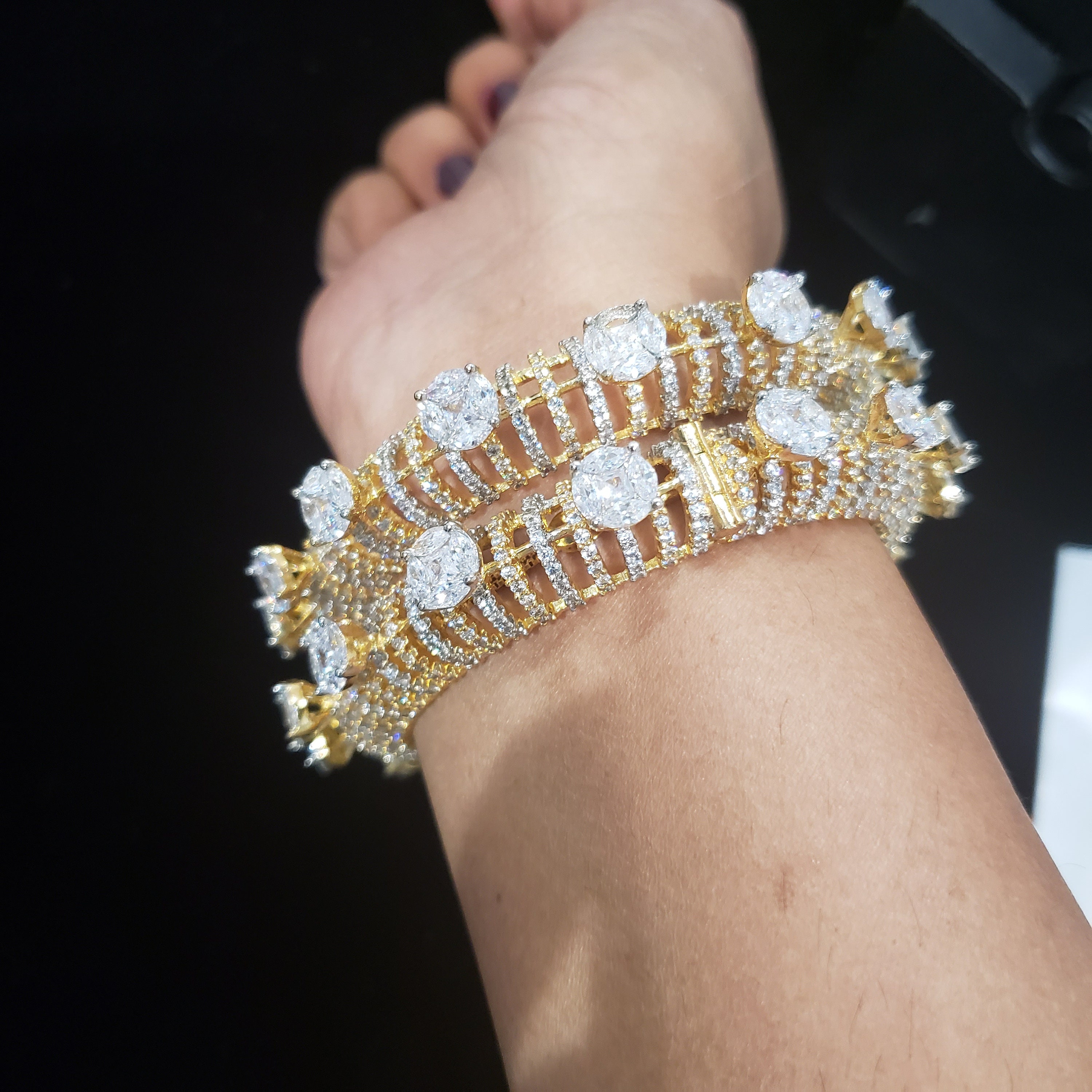 Diamond Pattern Indian Bangles Set Openable Czs 2 Bangle Set | Etsy