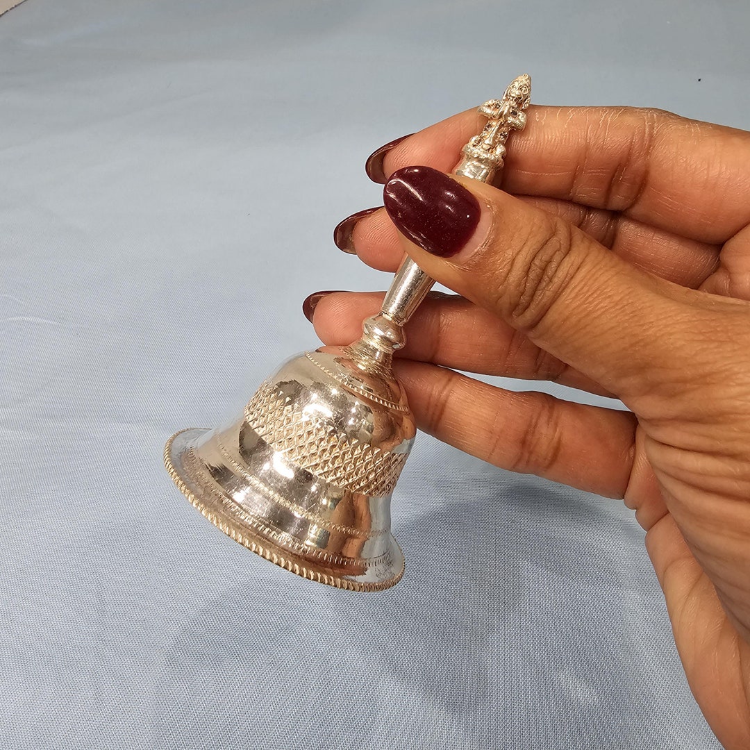 Pure Silver Bell for Pooja Room, Heavy and Solid Aarti Bell , Silver ...