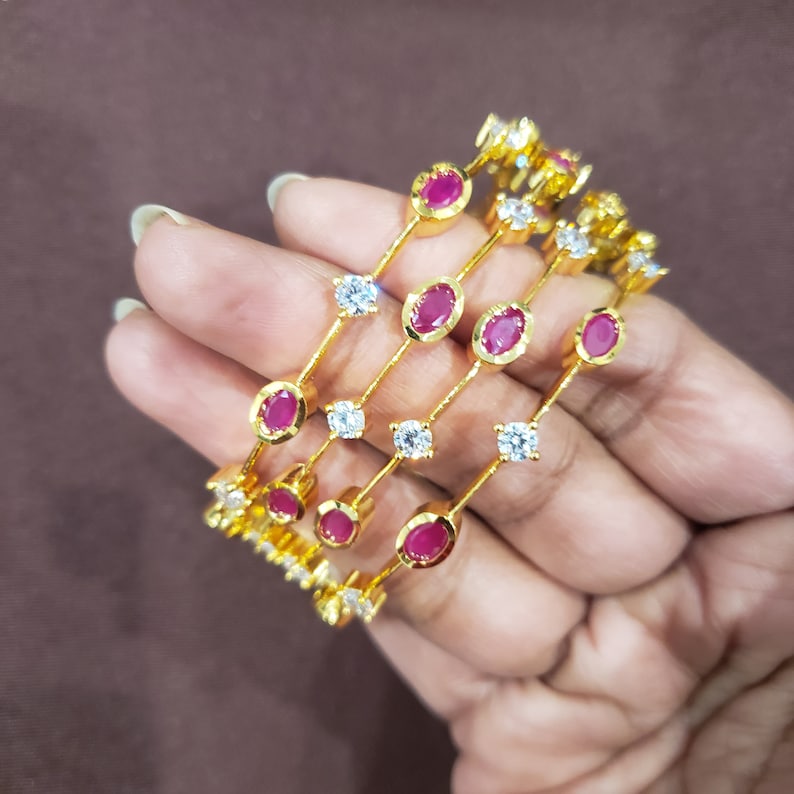 Pink Indian Bangles, 22k Gold Plated, 2 Bangles Set, Mix N Match - Etsy