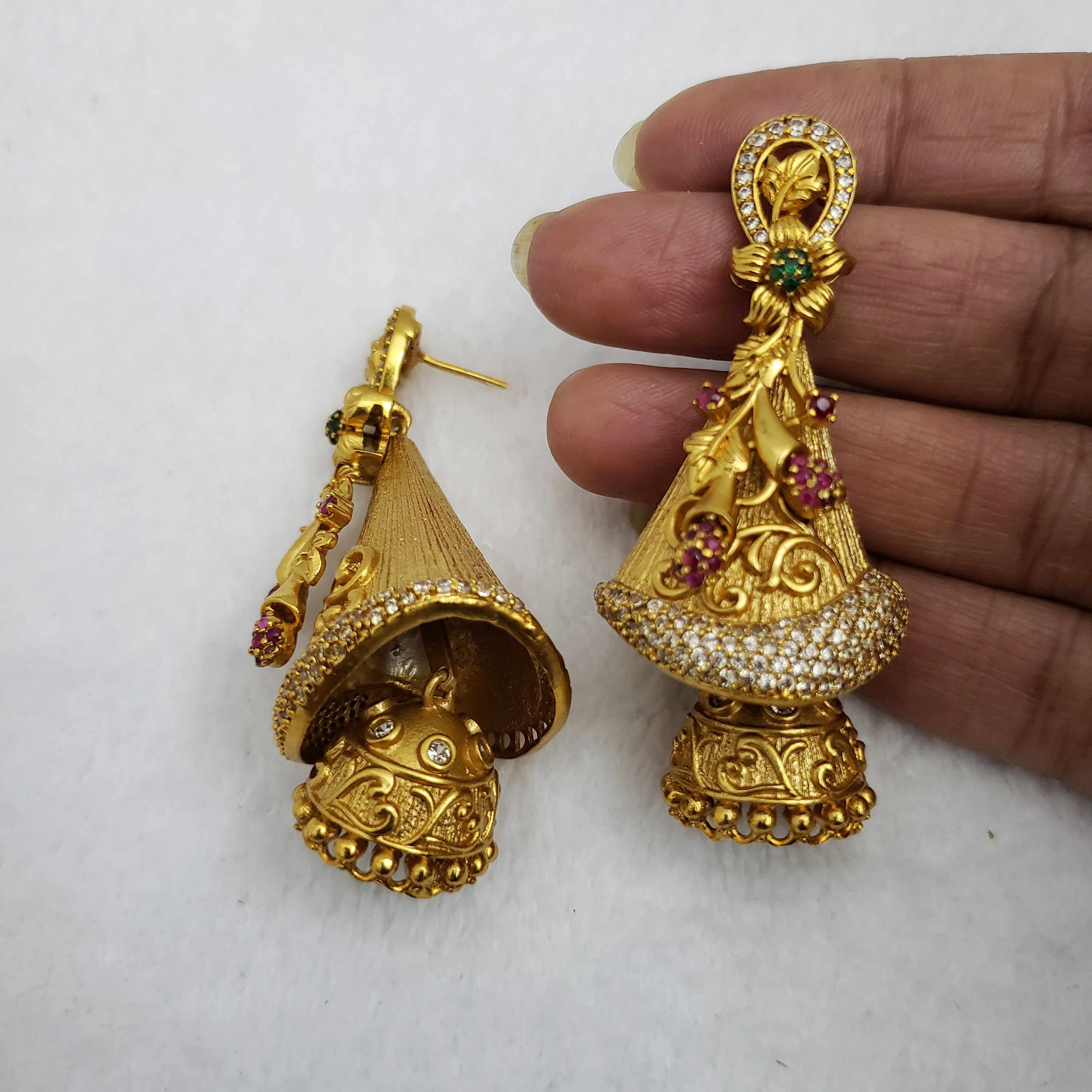 Trandy Jumka Ruby Semi Precious Buttalu Jumkas for Wedding high Quality Indian Earrings Hangings One Gram Gold Etsy Denmark