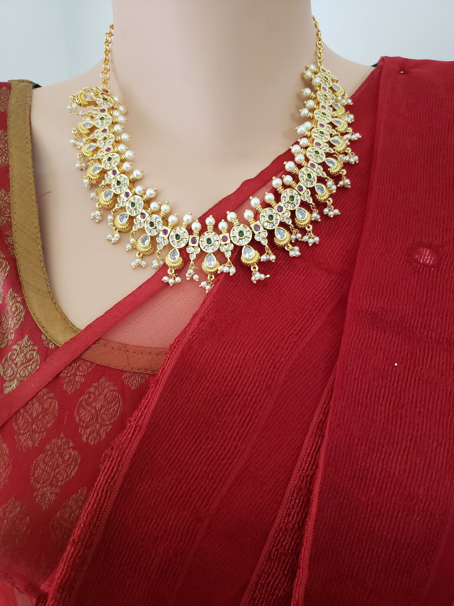 Guttapoosalu Necklace, Pota Stones With Uncut Czs and Pearls Jewelry ...
