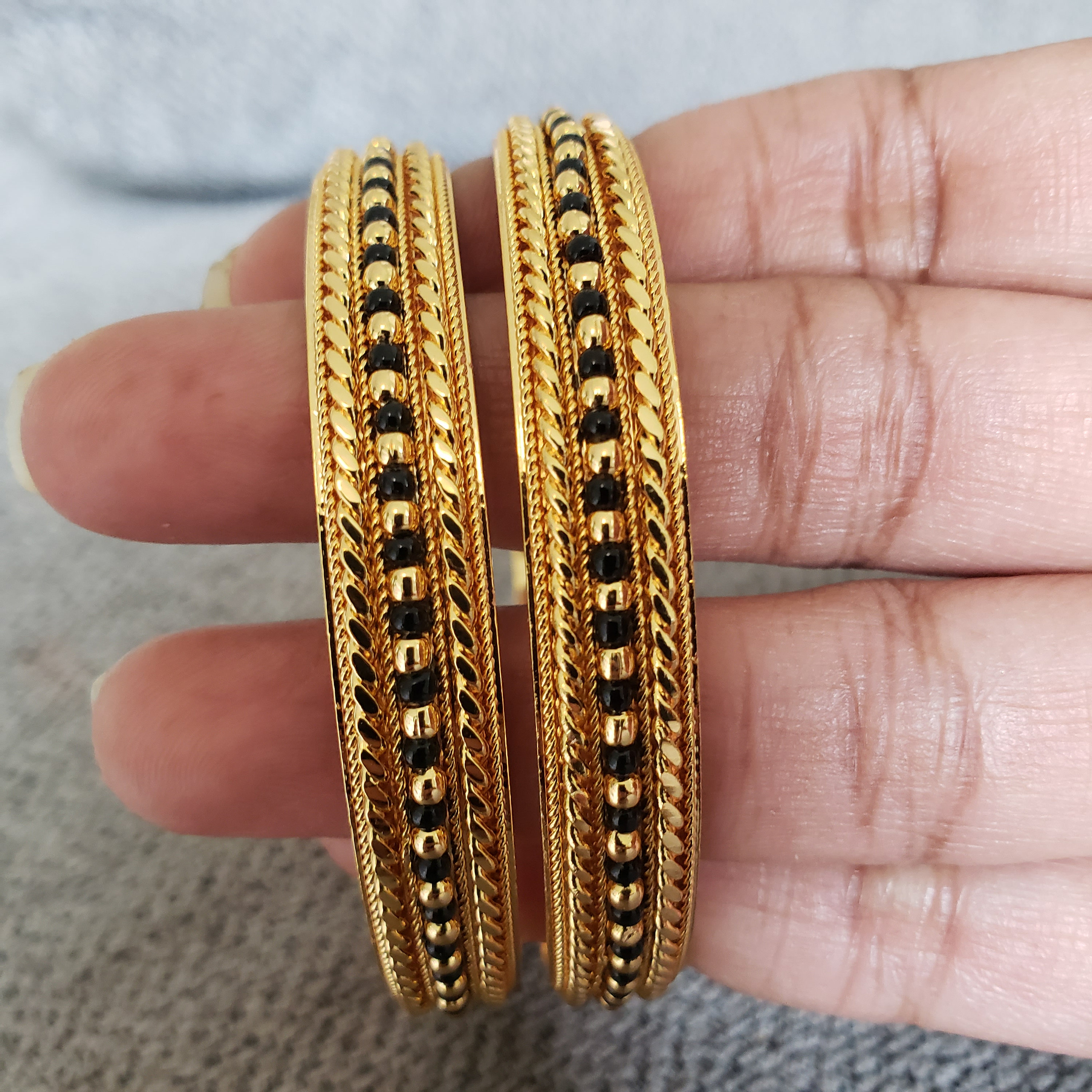 Black Beads Indian Bangles Set, 2 Bangle Set, 22k Gold Plated, Set ...