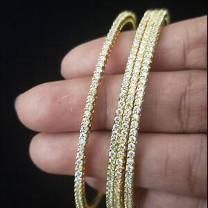 Bangles Set, 4 Bangle Set, 22k Gold Plated, White CZ Bangles Set ...