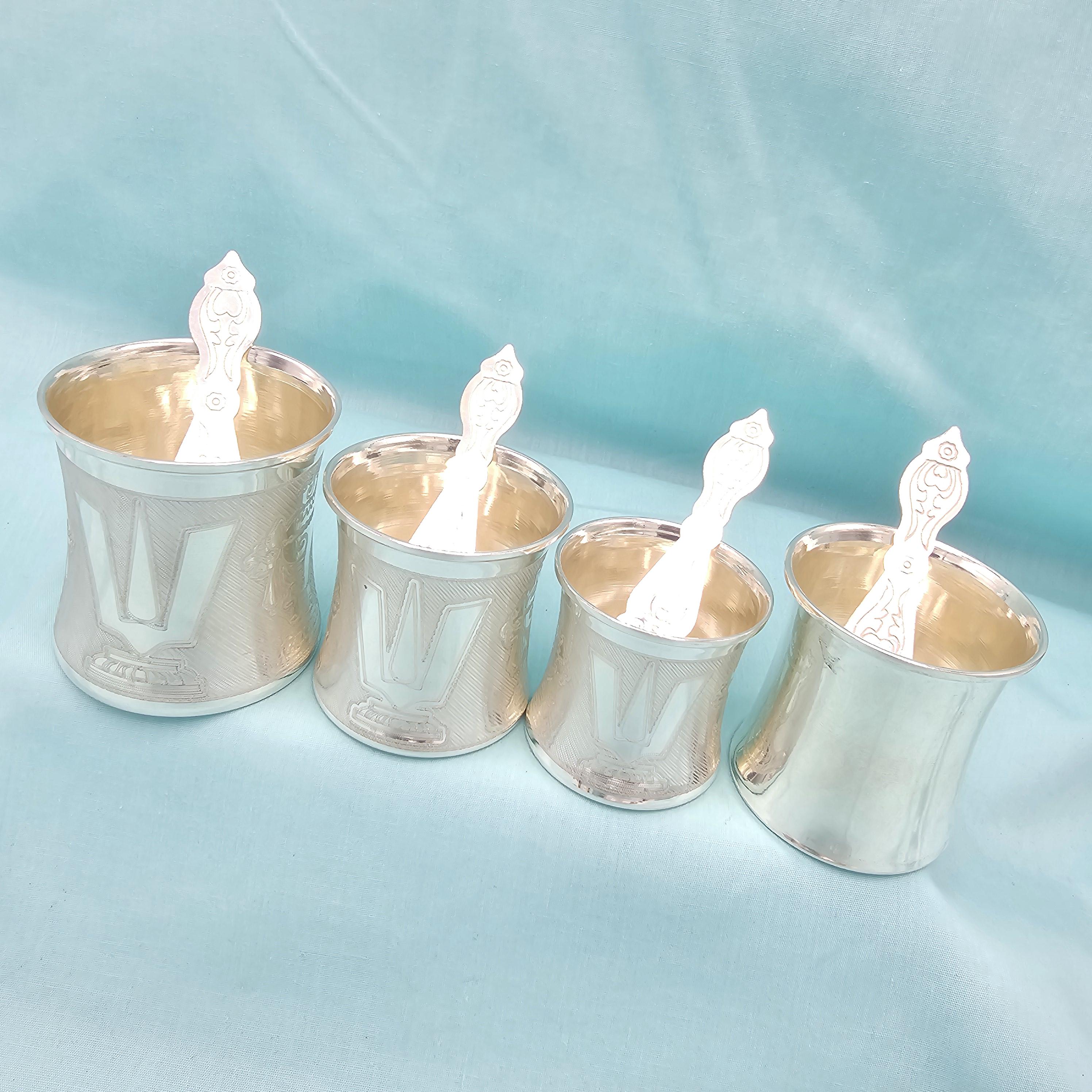 Pure Silver Pancha Patra With Spoon, Shanku Chakra Design, Housewarming ...