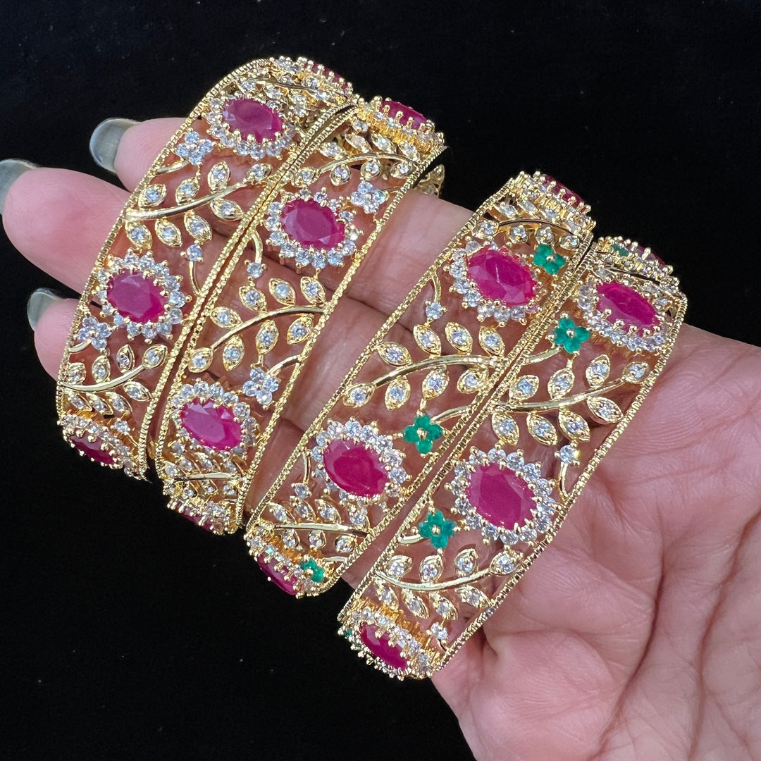 CZ Bangles Set, Broad Bangles, Wedding Bangles, Bollywood, Bridal ...