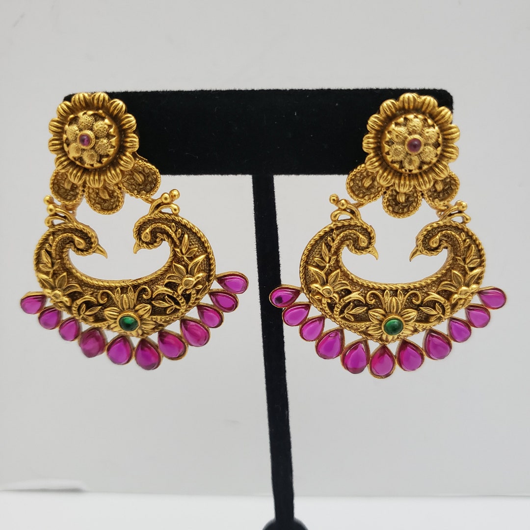 Chandbali, Ethnic Jumka,indian Jewelry, Semi Precious Pota Stone ...