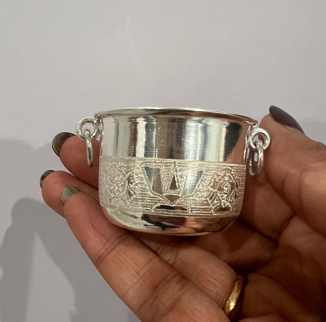 Pure Silver Gangalam, Shanku Chakra and Vinayaka Prasadham Bowls, Small ...