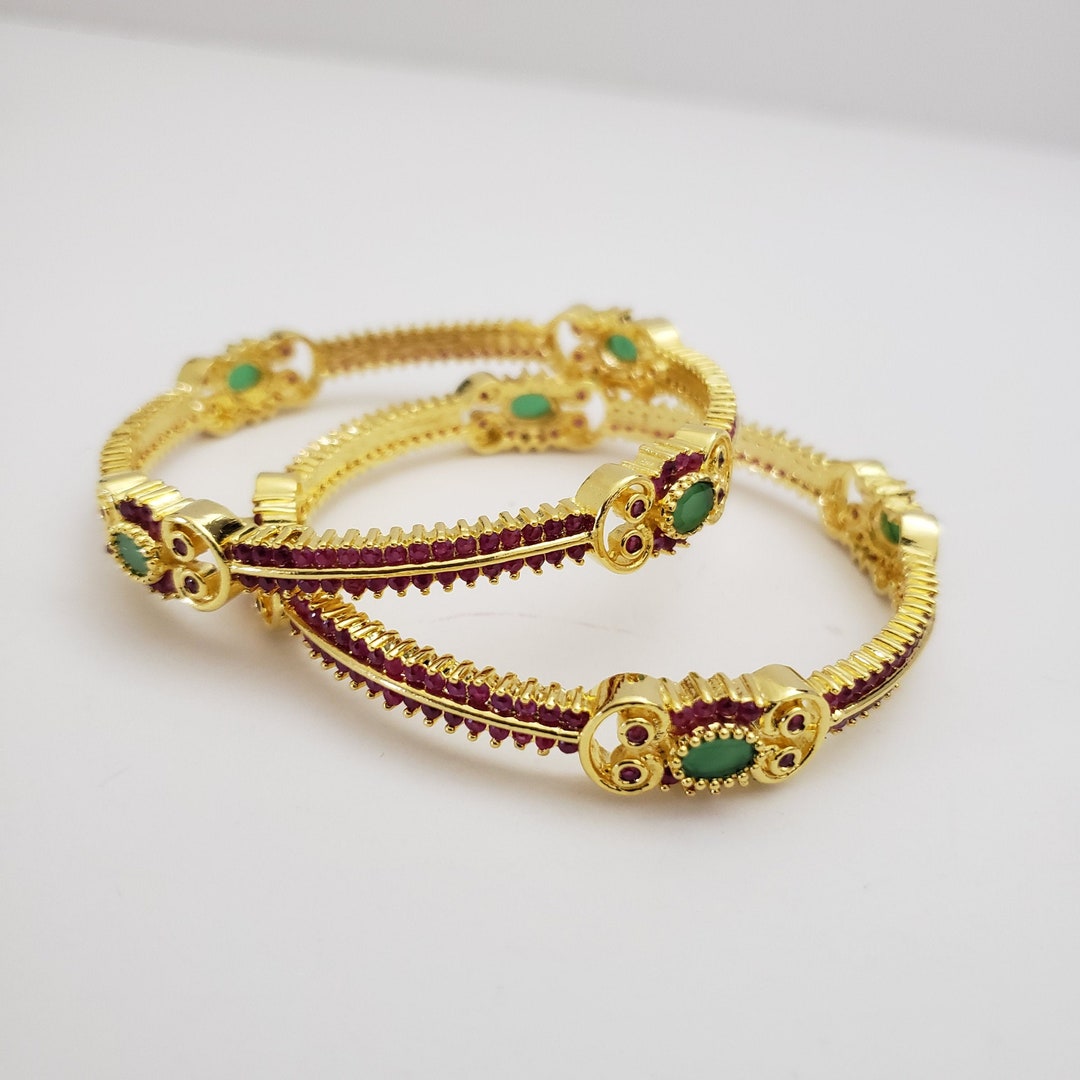 Ruby Bangles Set 22k Gold Plated Semi Precious Ruby and - Etsy