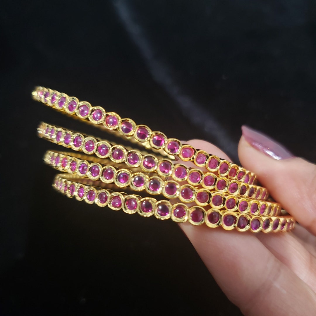 4 Bangle Set, 22k Gold Plated Ruby Bangles, Wedding Bangles, Bracelet ...
