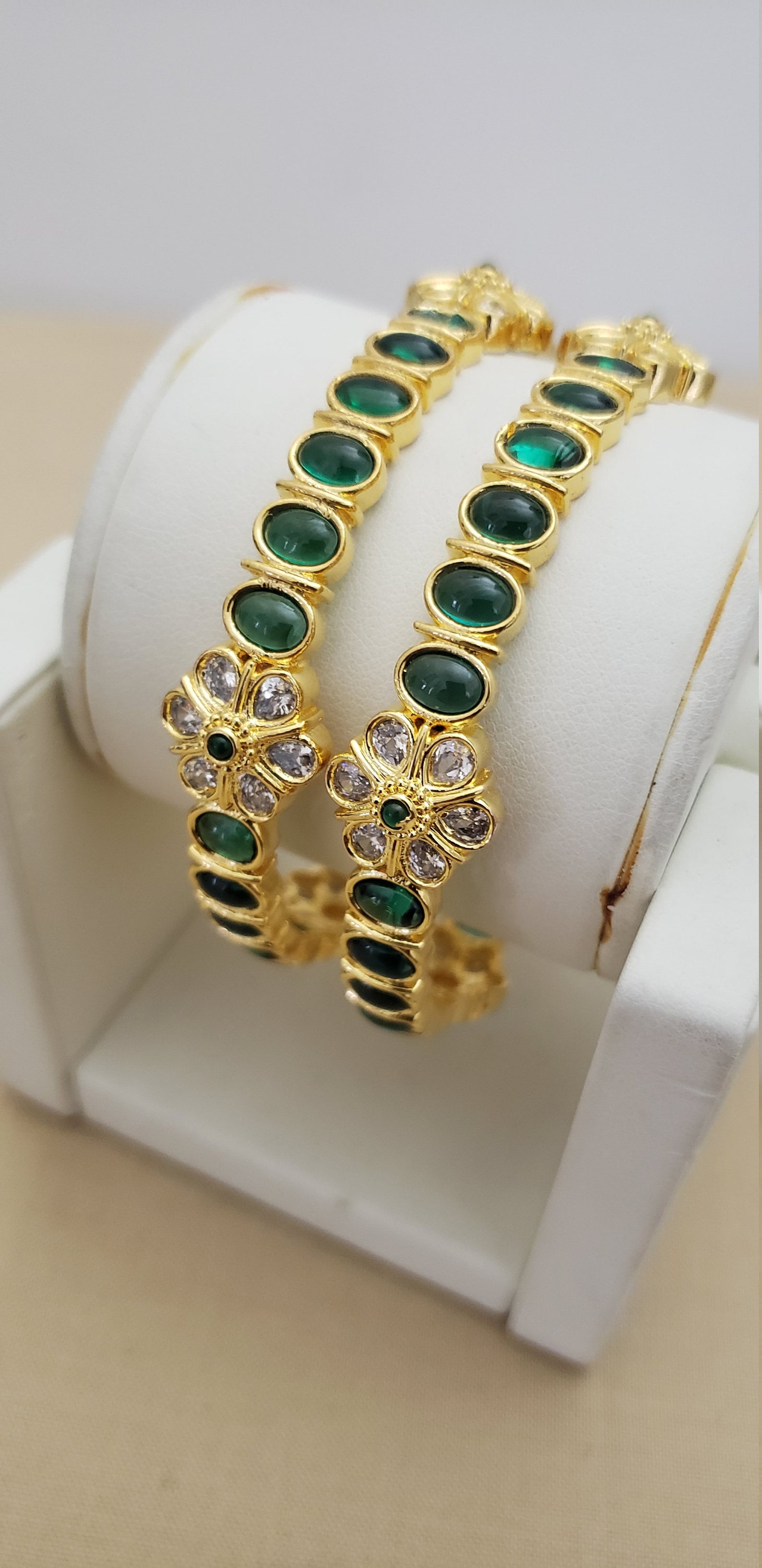 Green Bangles Set 2 Bangle Set 22k Gold Plated American - Etsy