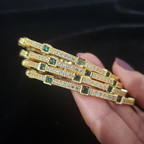 Green Bangles Set 4 Bangle Set 22k Gold Plated Wedding - Etsy