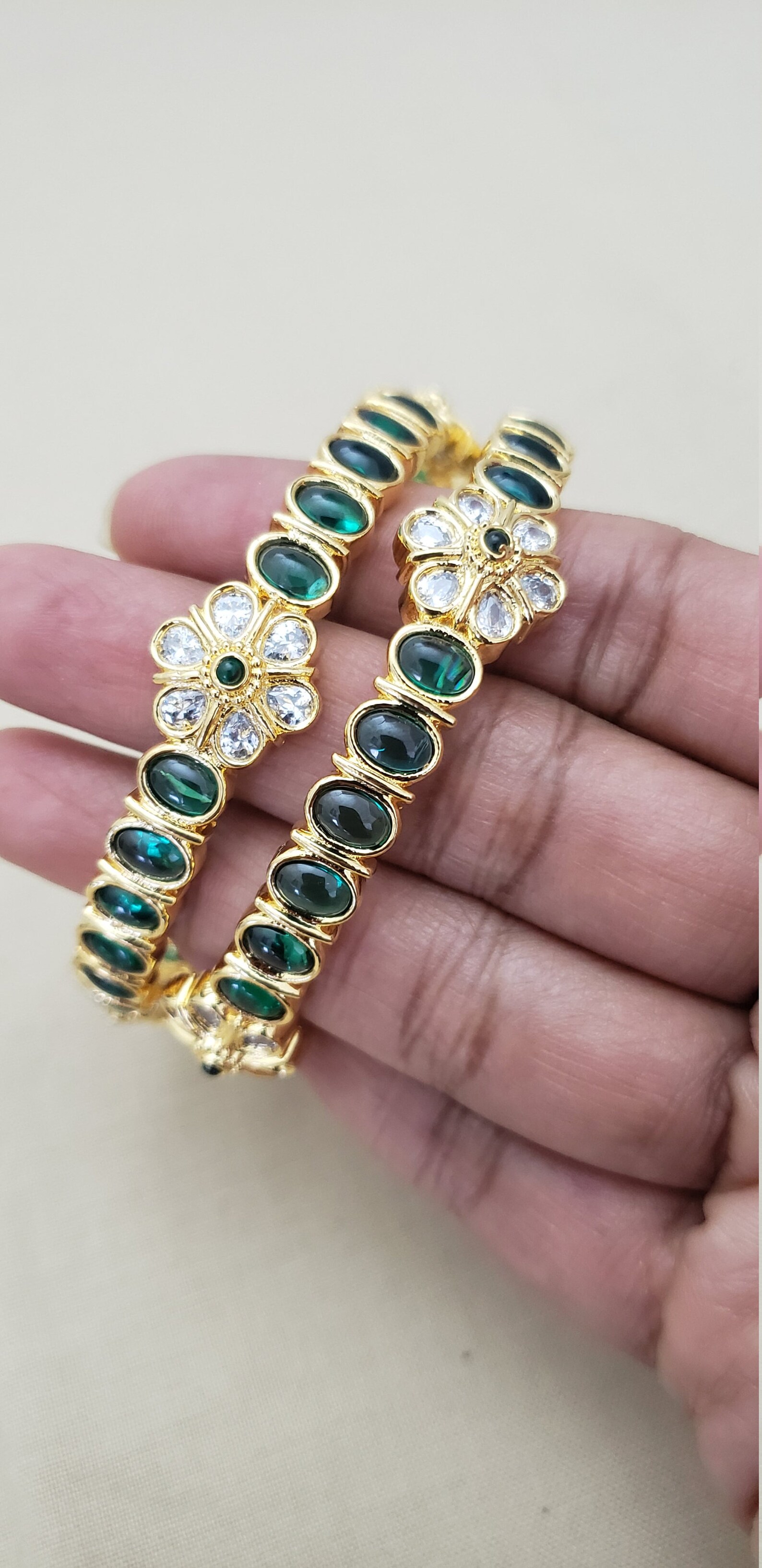 Green Bangles Set 2 Bangle Set 22k Gold Plated American - Etsy