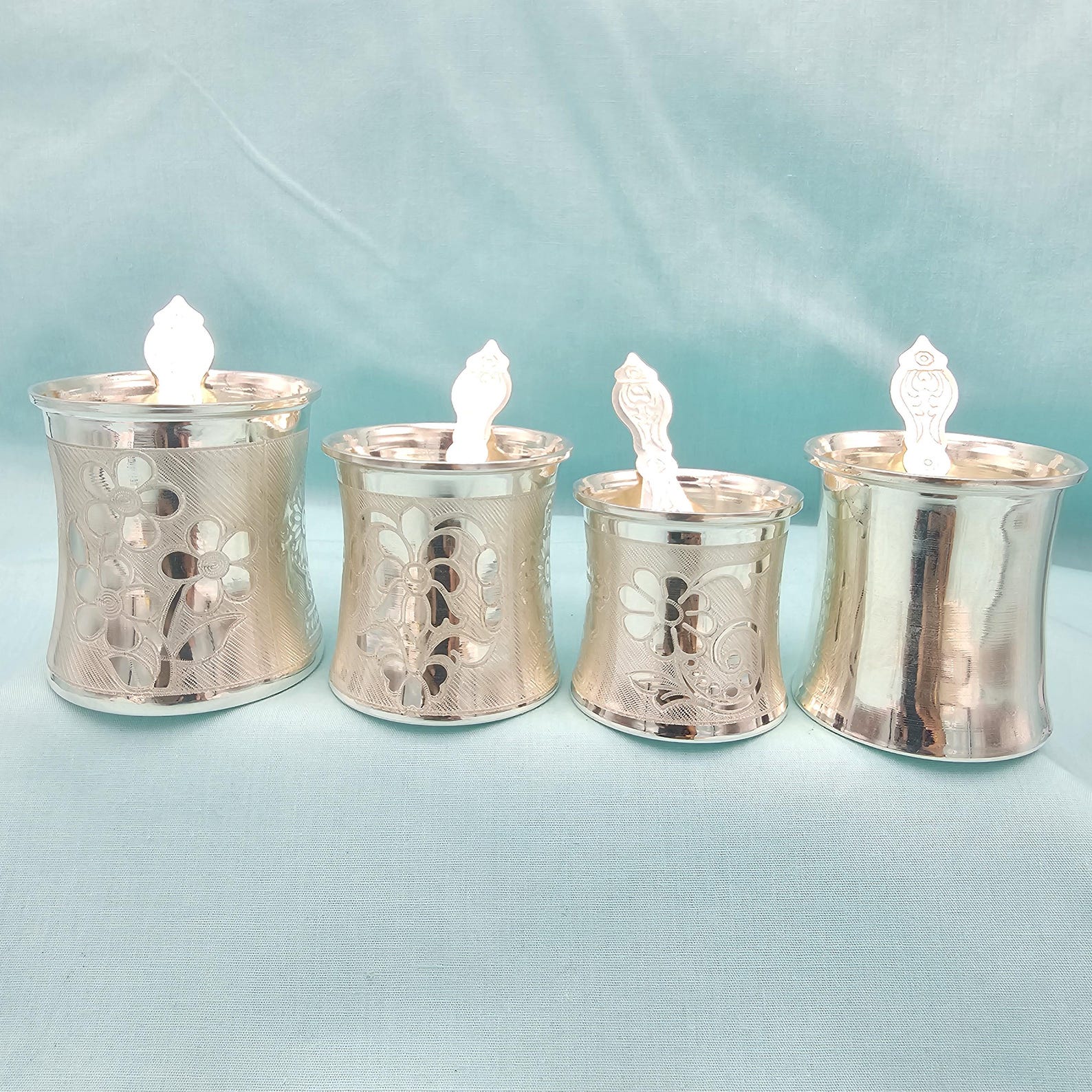 Pure Silver Pancha Patra With Spoon, Shanku Chakra Design, Housewarming ...