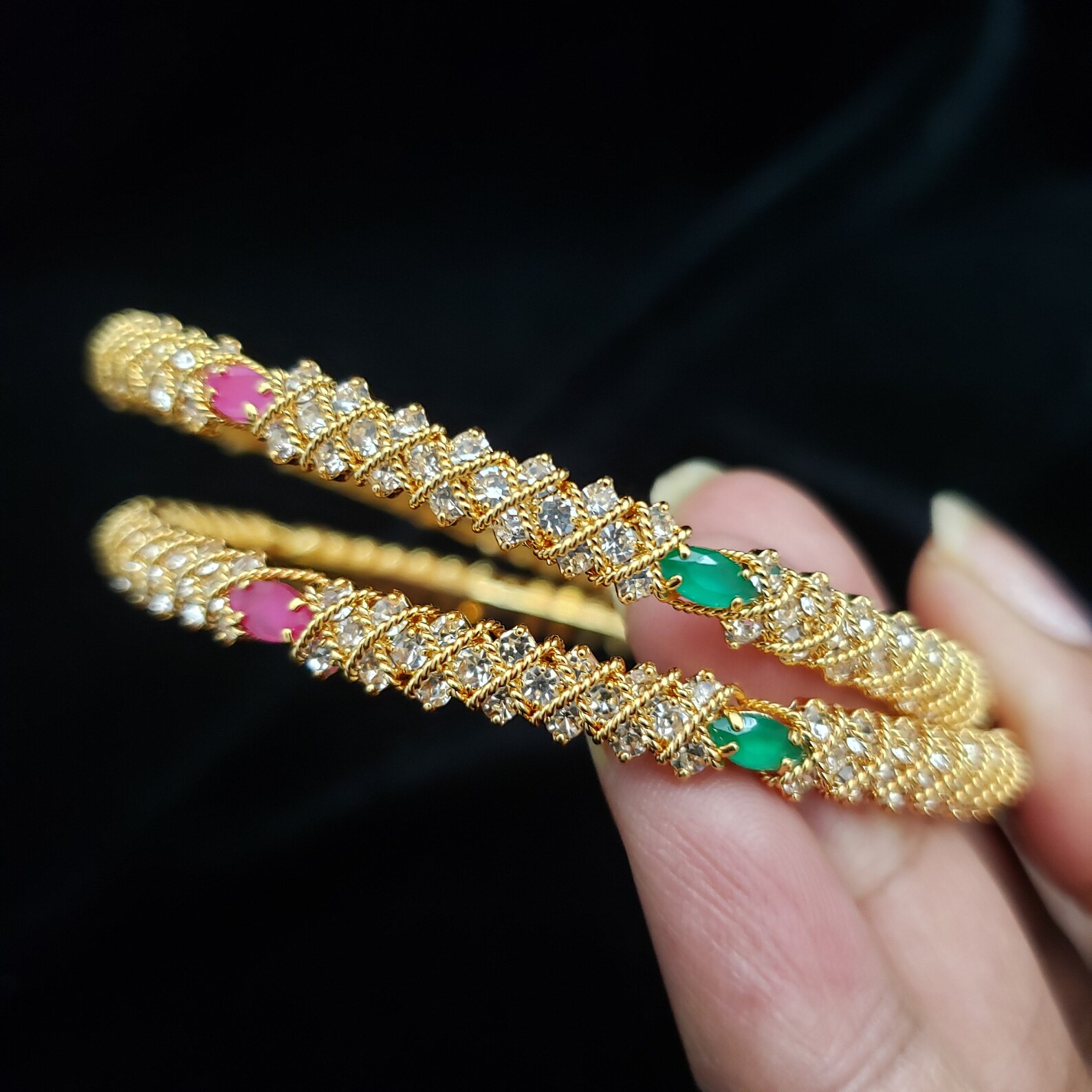 American Diamond Bangles Set 2 Bangle Set 22k Gold Plated - Etsy