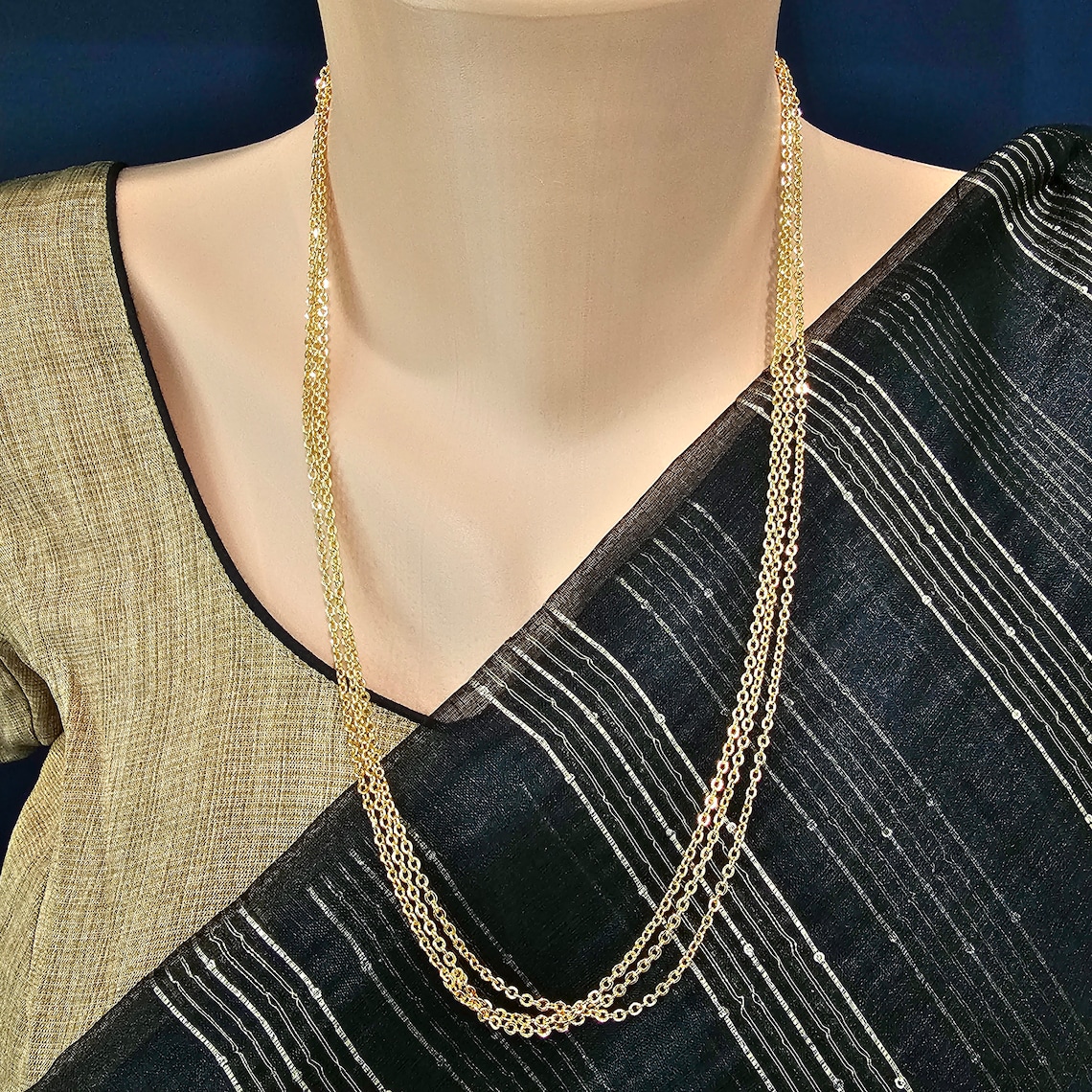 Long Matt Finish Antique Gold Chain, Long Necklace Chain, Matt Finish ...