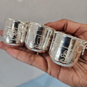 Pure Silver Gangalam, Shanku Chakra and Vinayaka Prasadham Bowls, Small ...