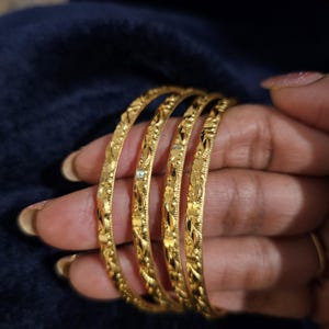 Set of 4 Indian Bangles, 22k Gold Plated Bangles Set, Traditional Indian Wedding Bangles, Kadas ...