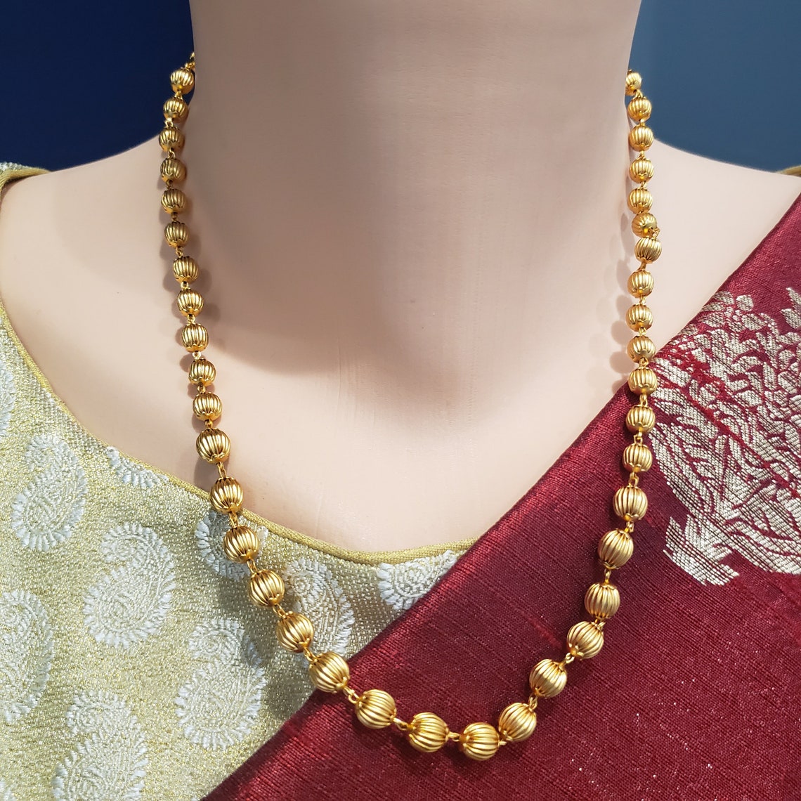 18"matt and Bright Gold Finish Gold Chain, Short Necklace Chain, Ball ...