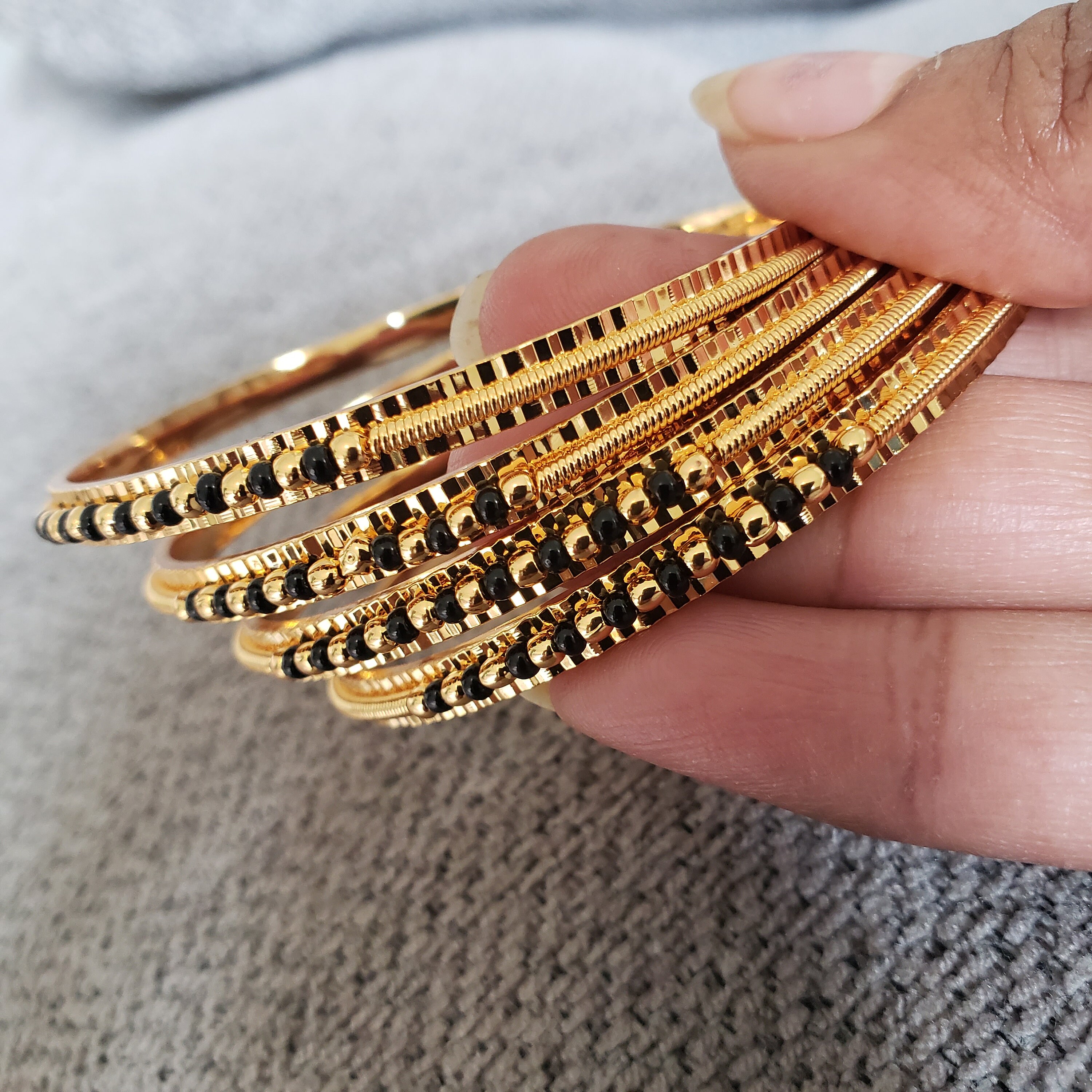 Black Beads Bangles Set, 4 Bangle Set 22k Gold Plated Black Beads Bangles Set, Wedding Bangles ...