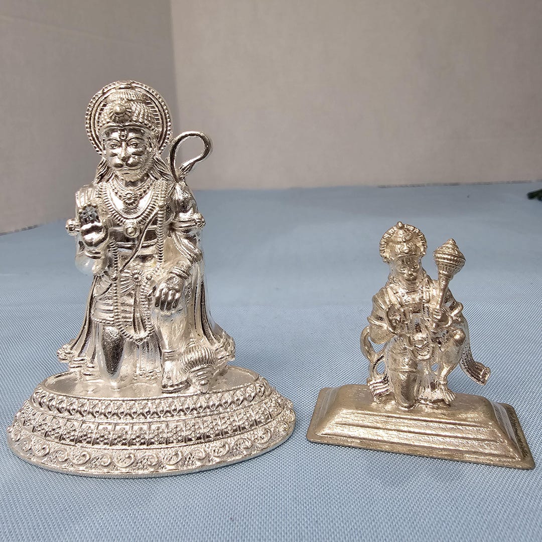 Real Silver Lord Hanuman, Anjaneya Swami With Base at the Bottom ...