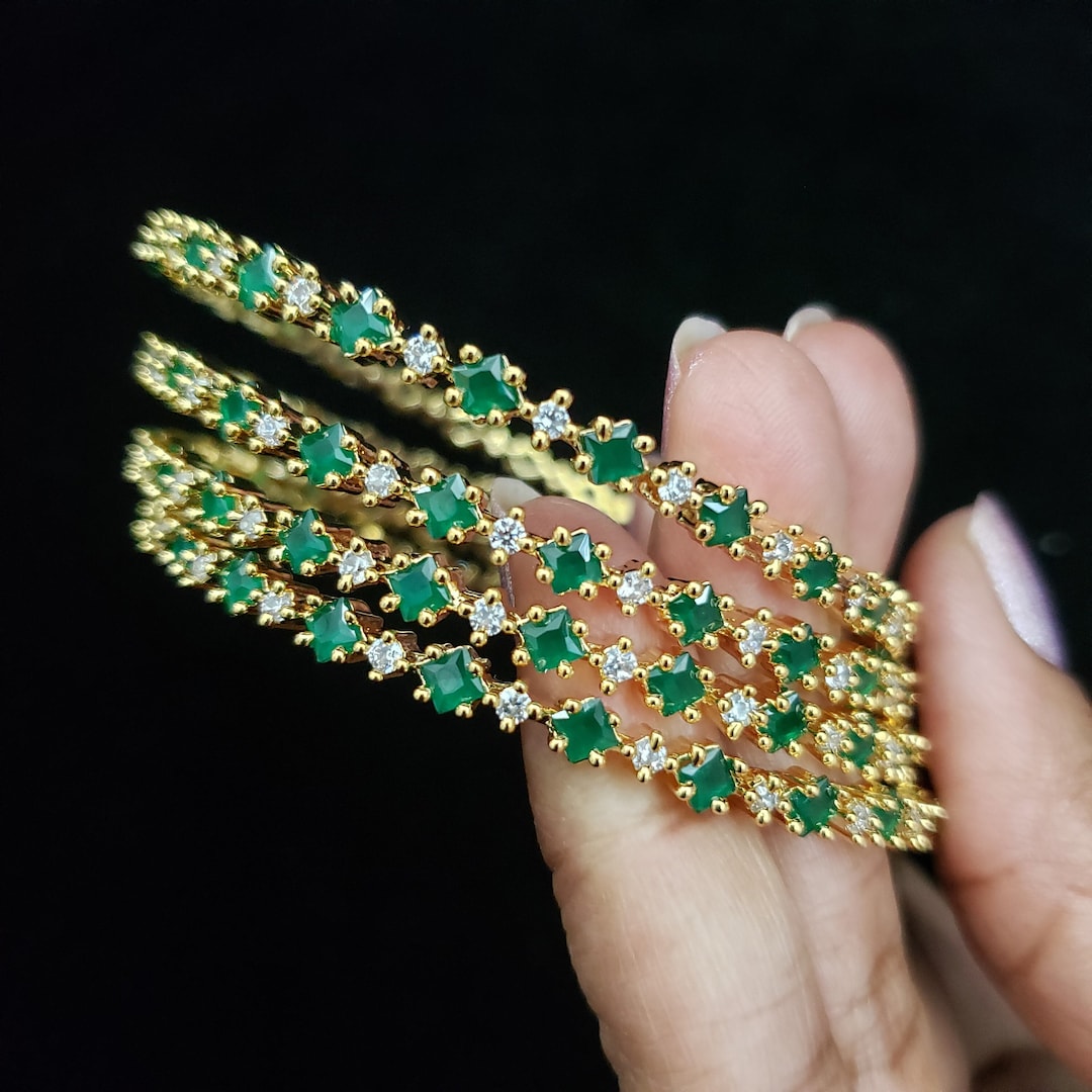 Bangles Set, 22k Gold Plated, Semi Precious Ruby and Emerald Bangles ...
