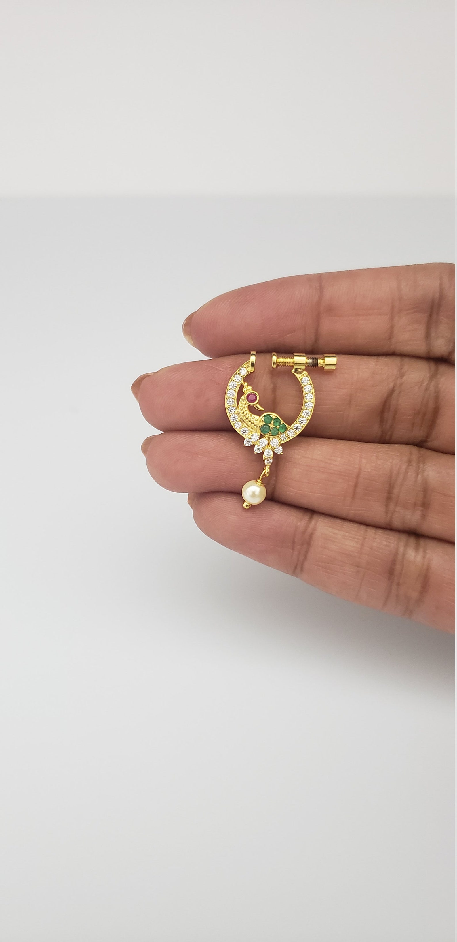 Left Nose Ring, Indian Nath, Nose Stud, Clip On, Pressing Pattern Nose ...