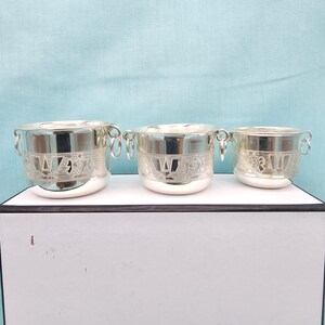 Pure Silver Gangalam, Shanku Chakra and Vinayaka Prasadham Bowls, Small ...