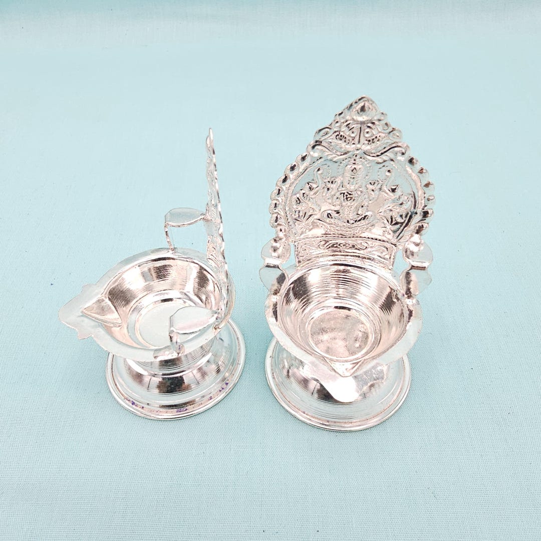 Pure Silver Kamashi Deepam, Small Size Lakshmi Silver Lamps, Silver ...