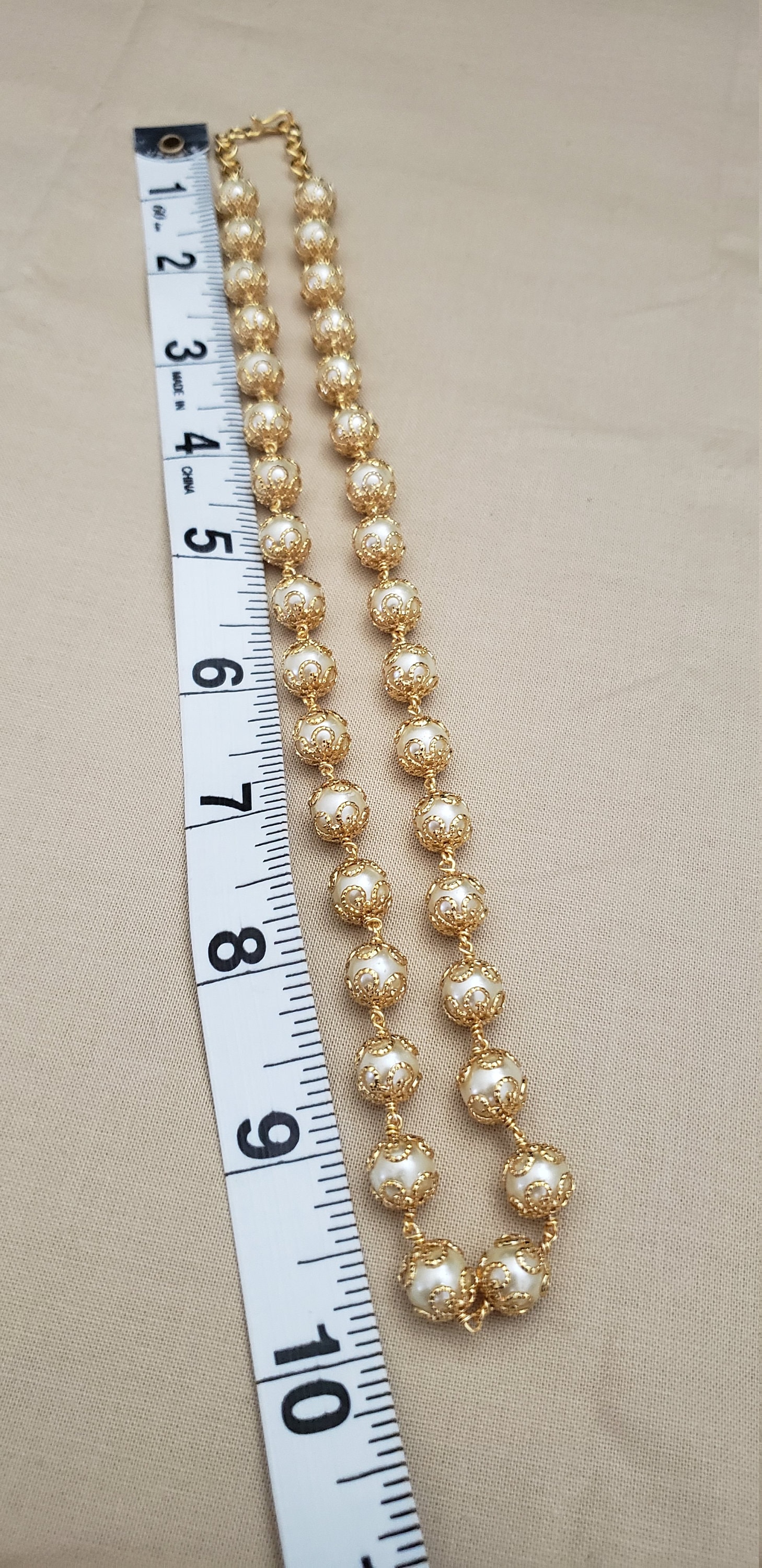 8mm Pearls Necklace, Gold Covering Caps on Either Sides of Pearls ...
