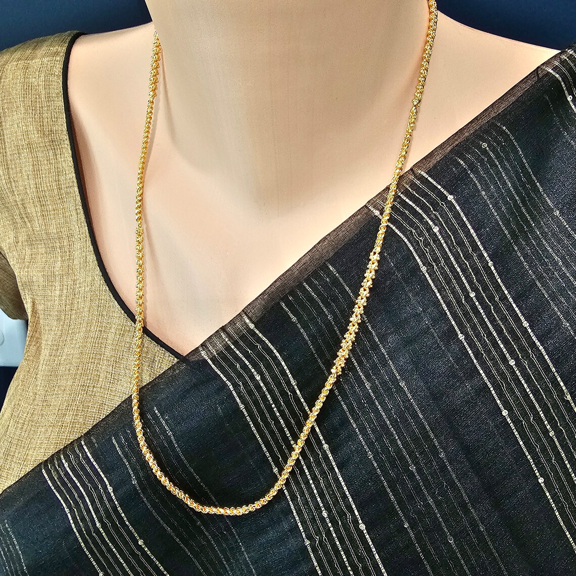 Long Matt Finish Antique Gold Chain, Long Necklace Chain, Matt Finish ...